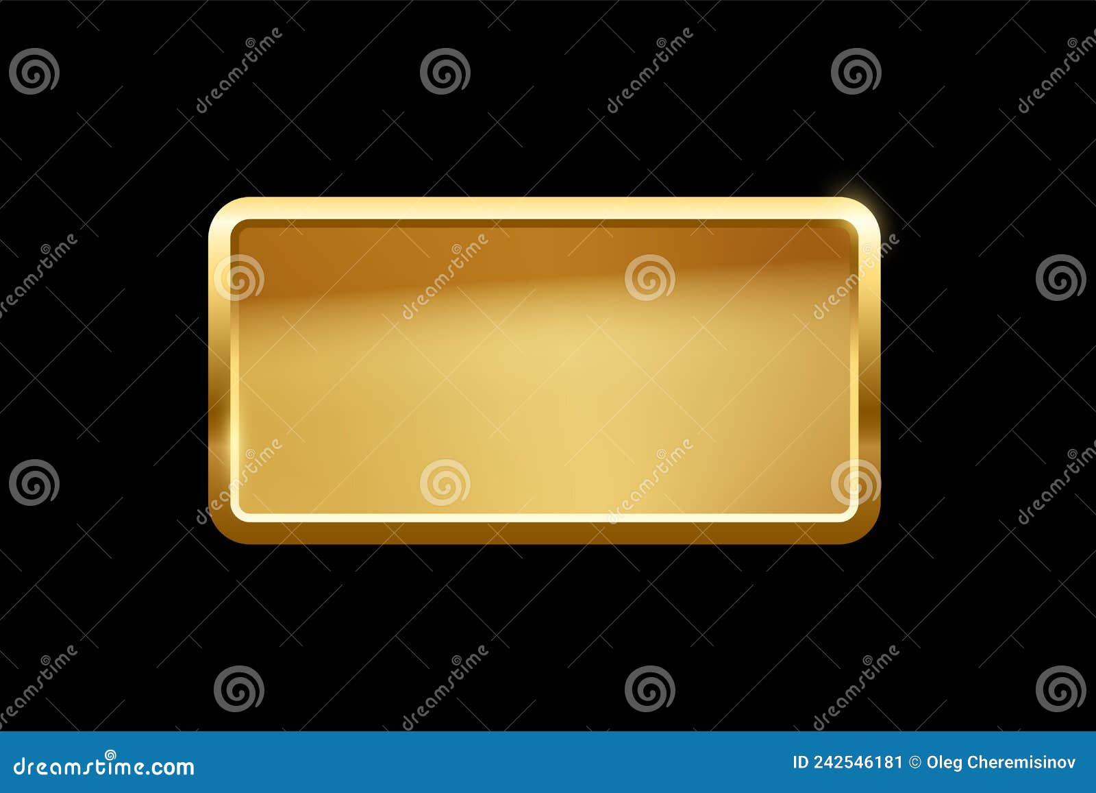 Gold Rectangle Button with Frame, 3d Golden Glossy Elegant Design for ...