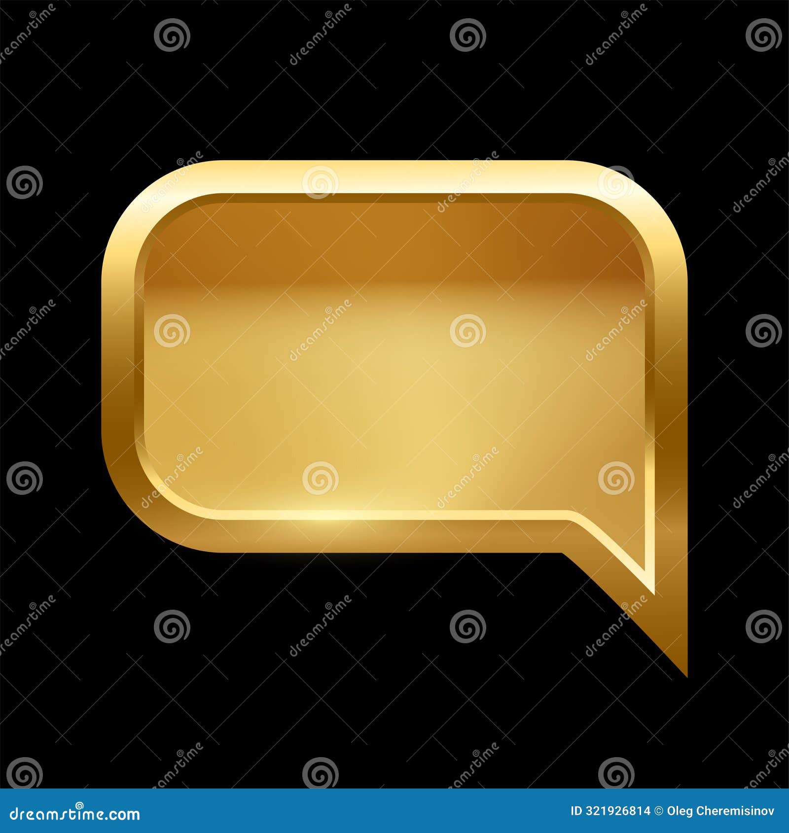 Gold Rectangle Speech Bubble with Frame Vector Illustration. 3d Golden ...
