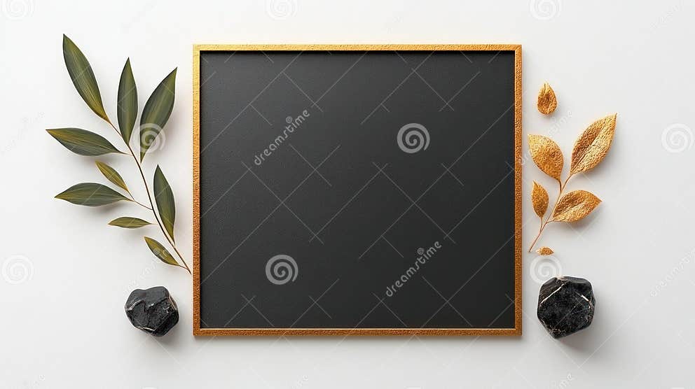 Gold Rectangular Minimalist Frame on White Background Stock ...