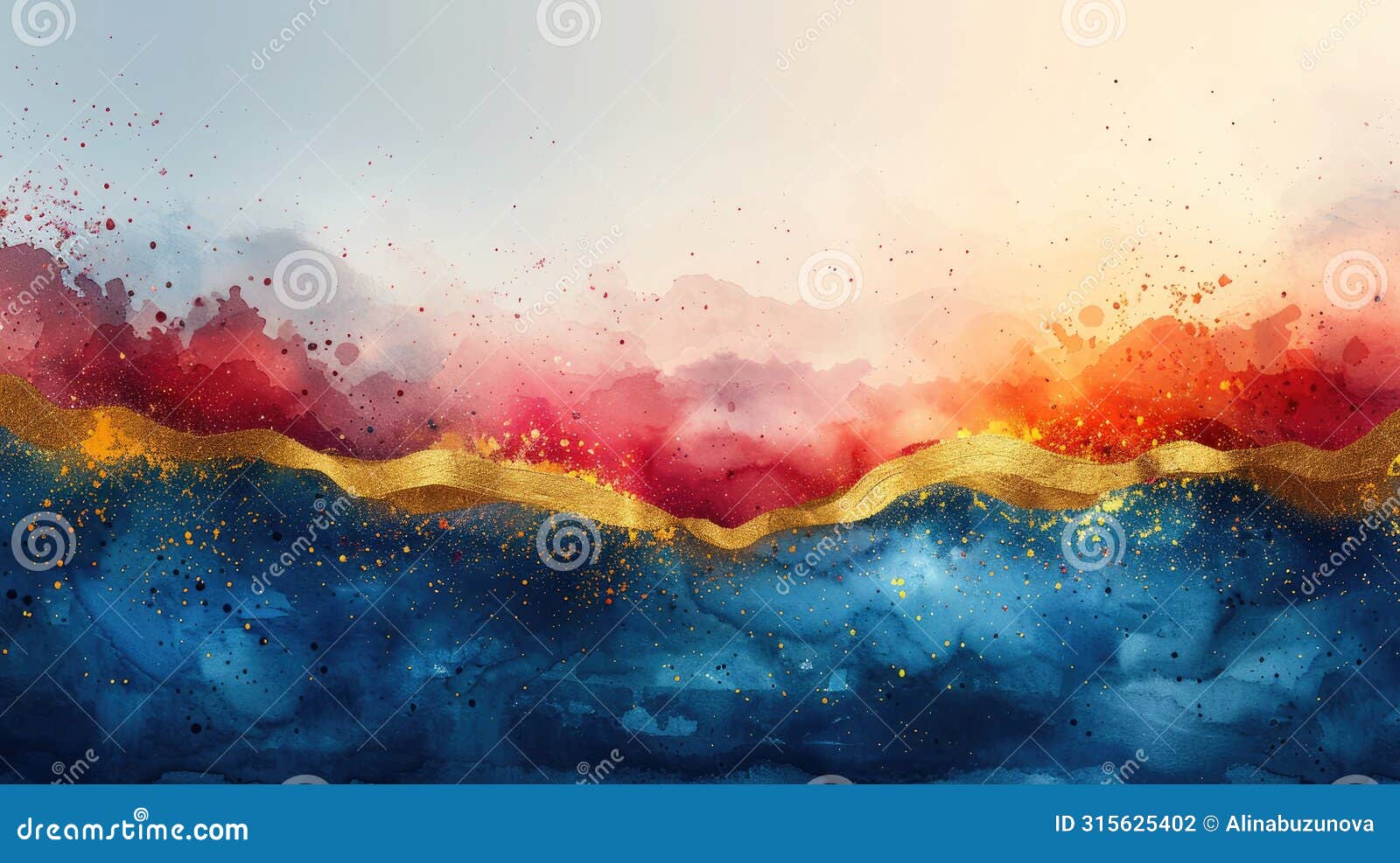 A Gold , Red and Blue Paint Splashes on White Background. Stock Photo ...