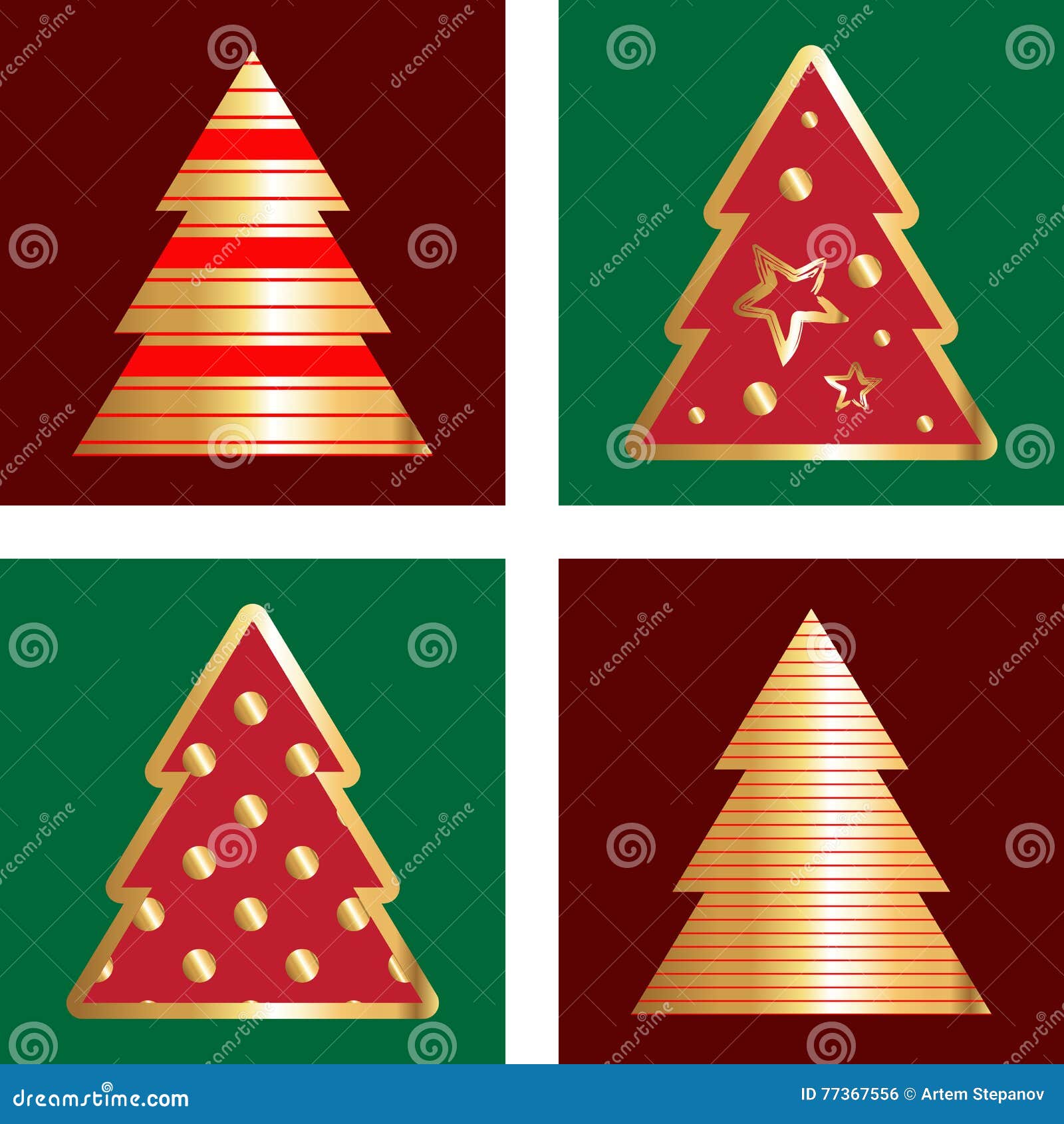 Gold and Red Christmas Tree Icon Set Stock Vector - Illustration of ...