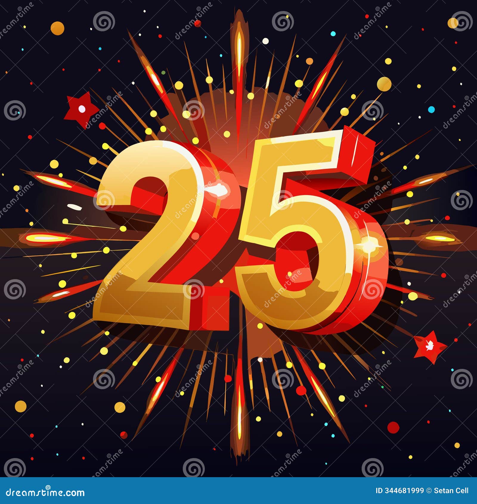 Gold and Red 3D Number 25 with Firework Backgroun Stock Vector ...