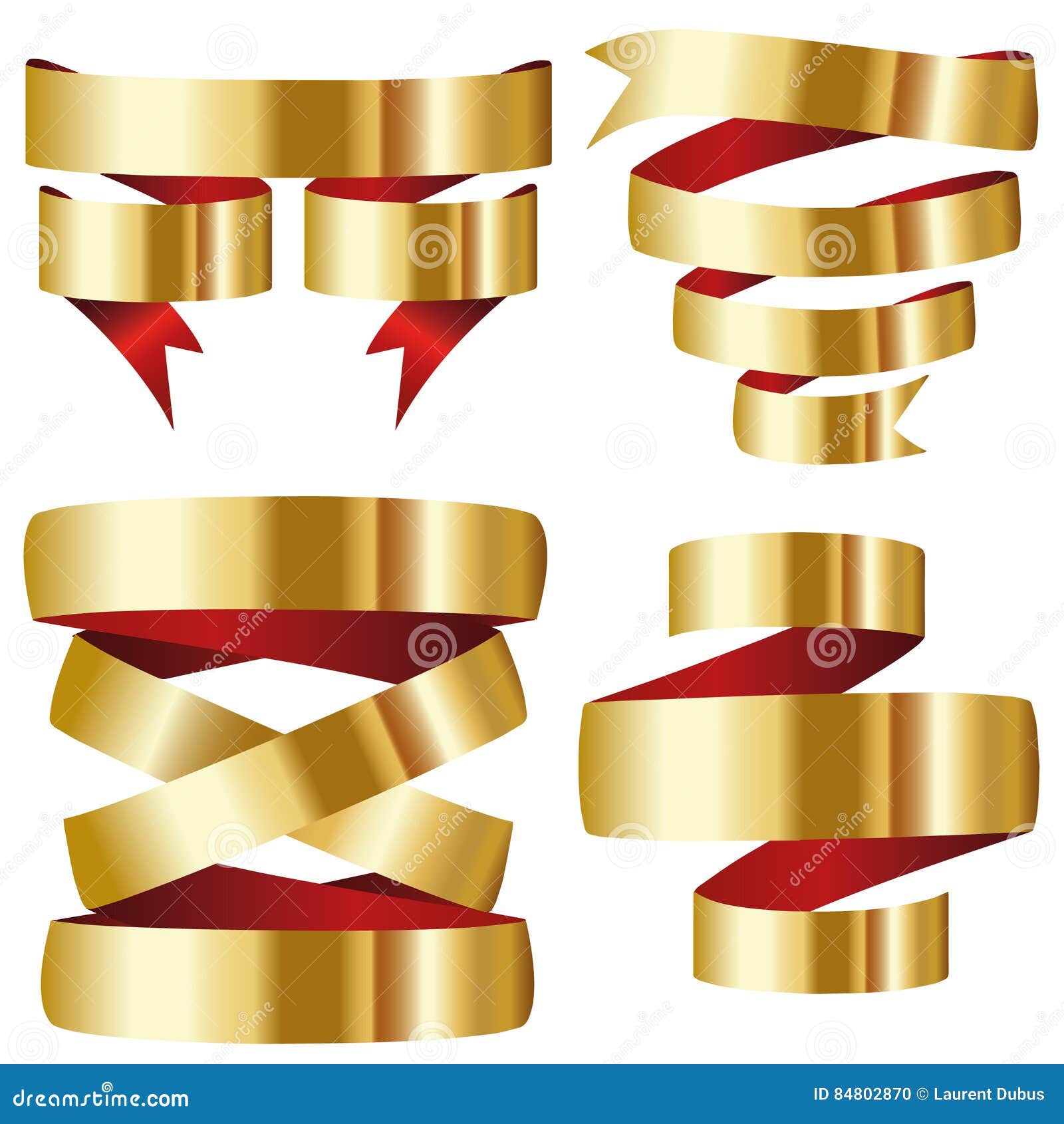 Gold Red Ribbon Banner Collection Set Stock Photo - Illustration of ...