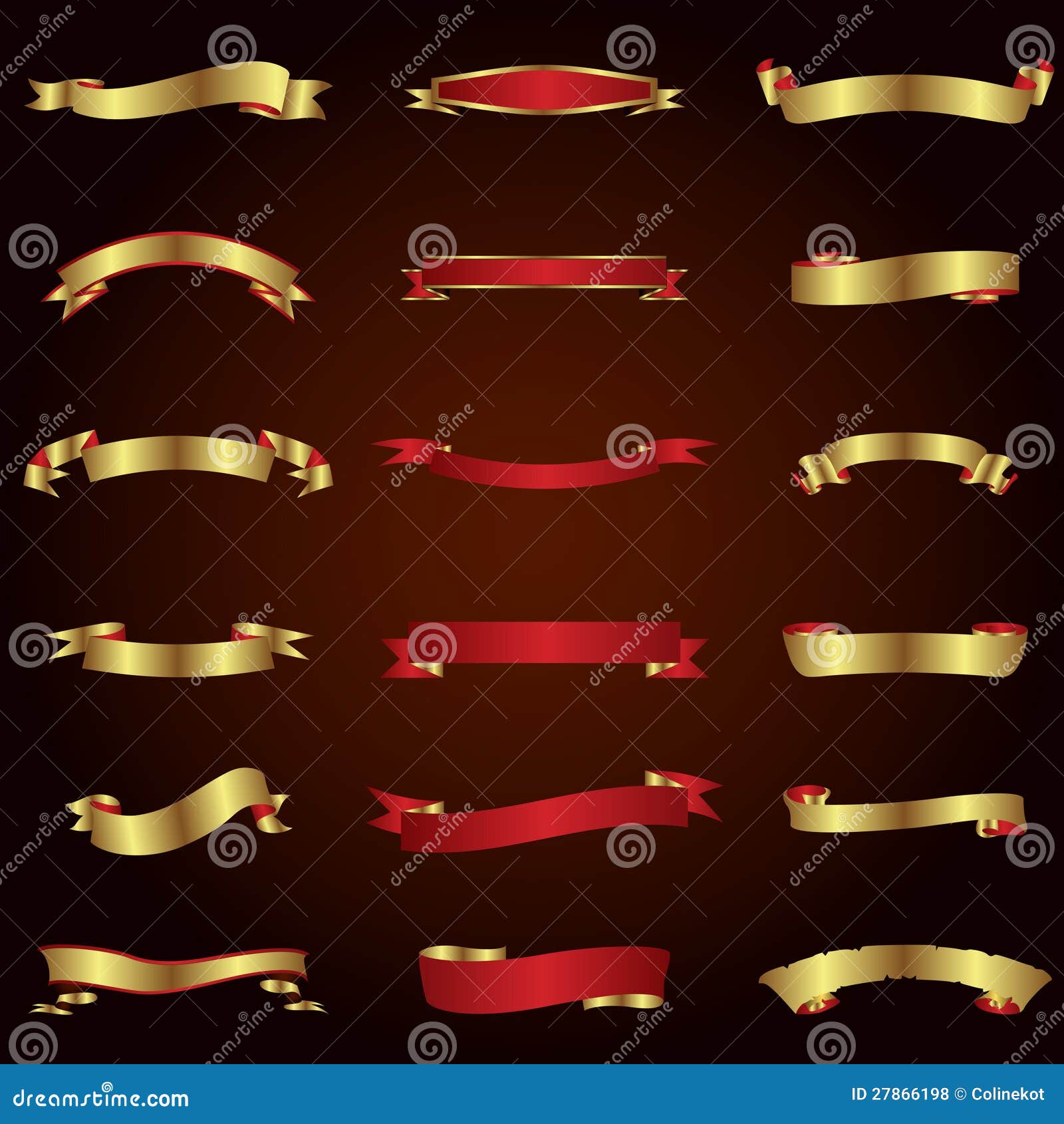 Gold and red ribbons set stock vector. Illustration of icon - 27866198