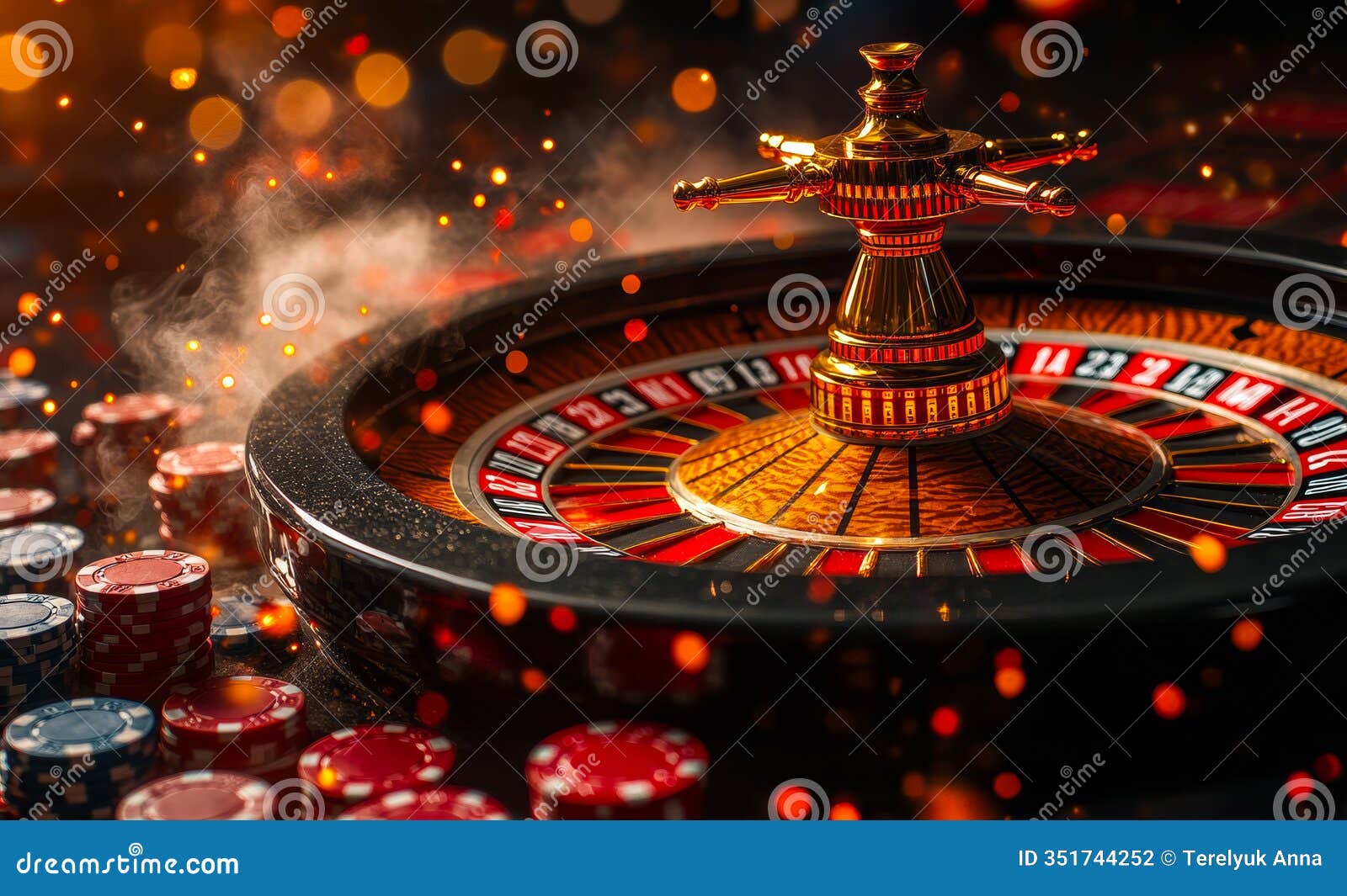 A Gold and Red Roulette Wheel with a Black Base Stock Photo - Image of ...
