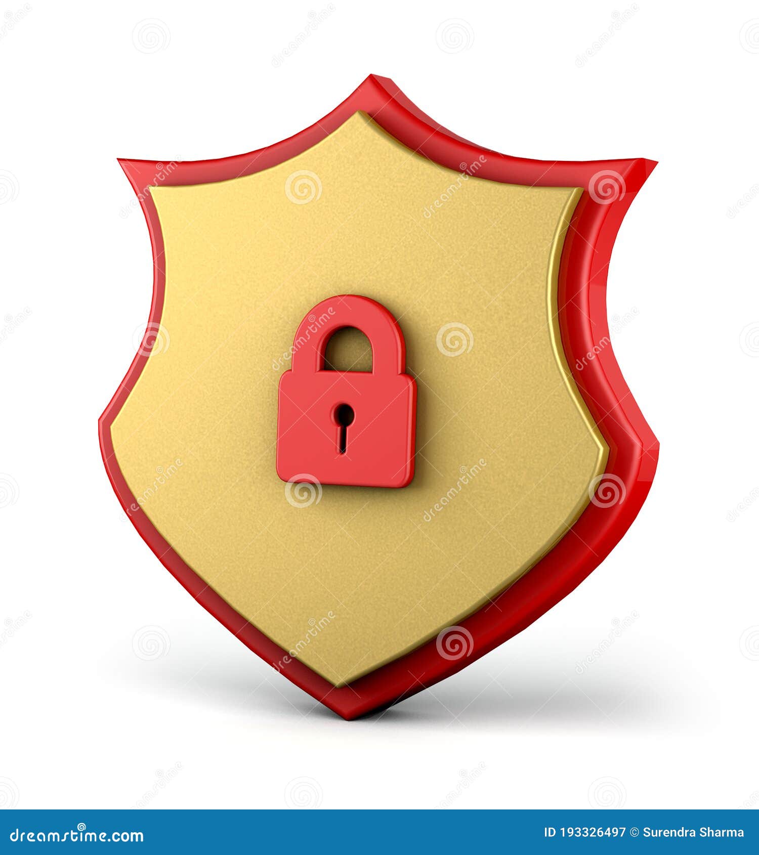 Gold and Red Shield with Red Lock on White Background. Shield Security ...
