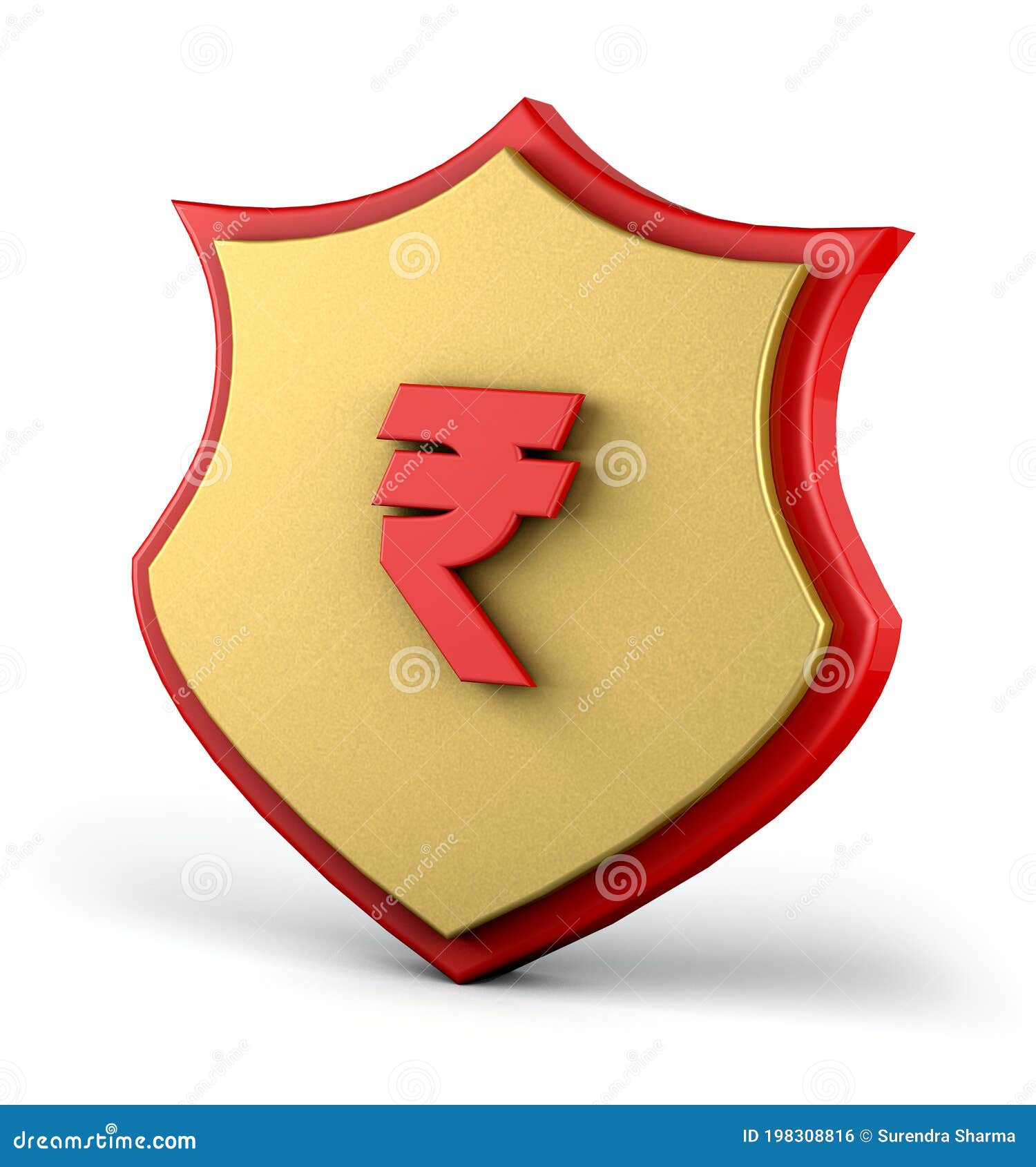 Gold and Red Shield with Red Rupee Icon on White Background. Shield ...