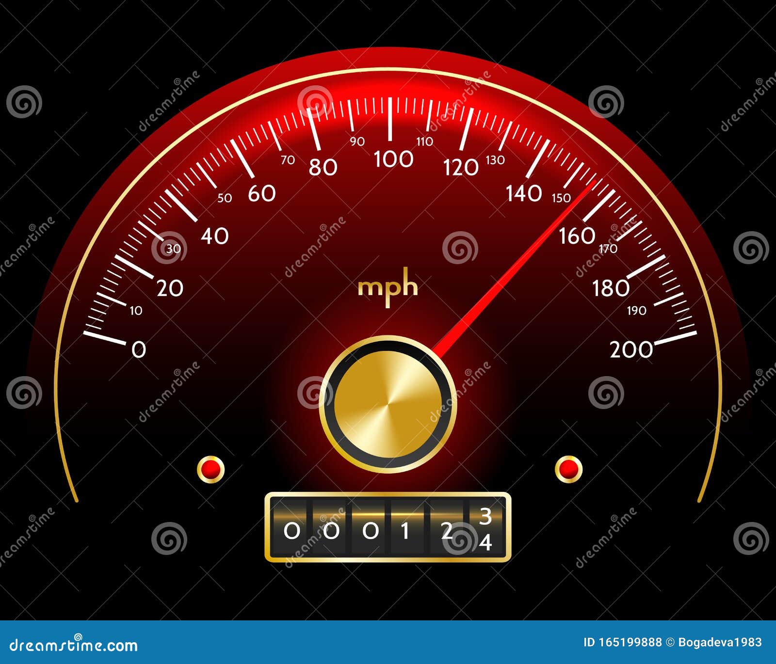 Gold and Red Speedometer Dashboard in Retro Style. Vector Illustration ...