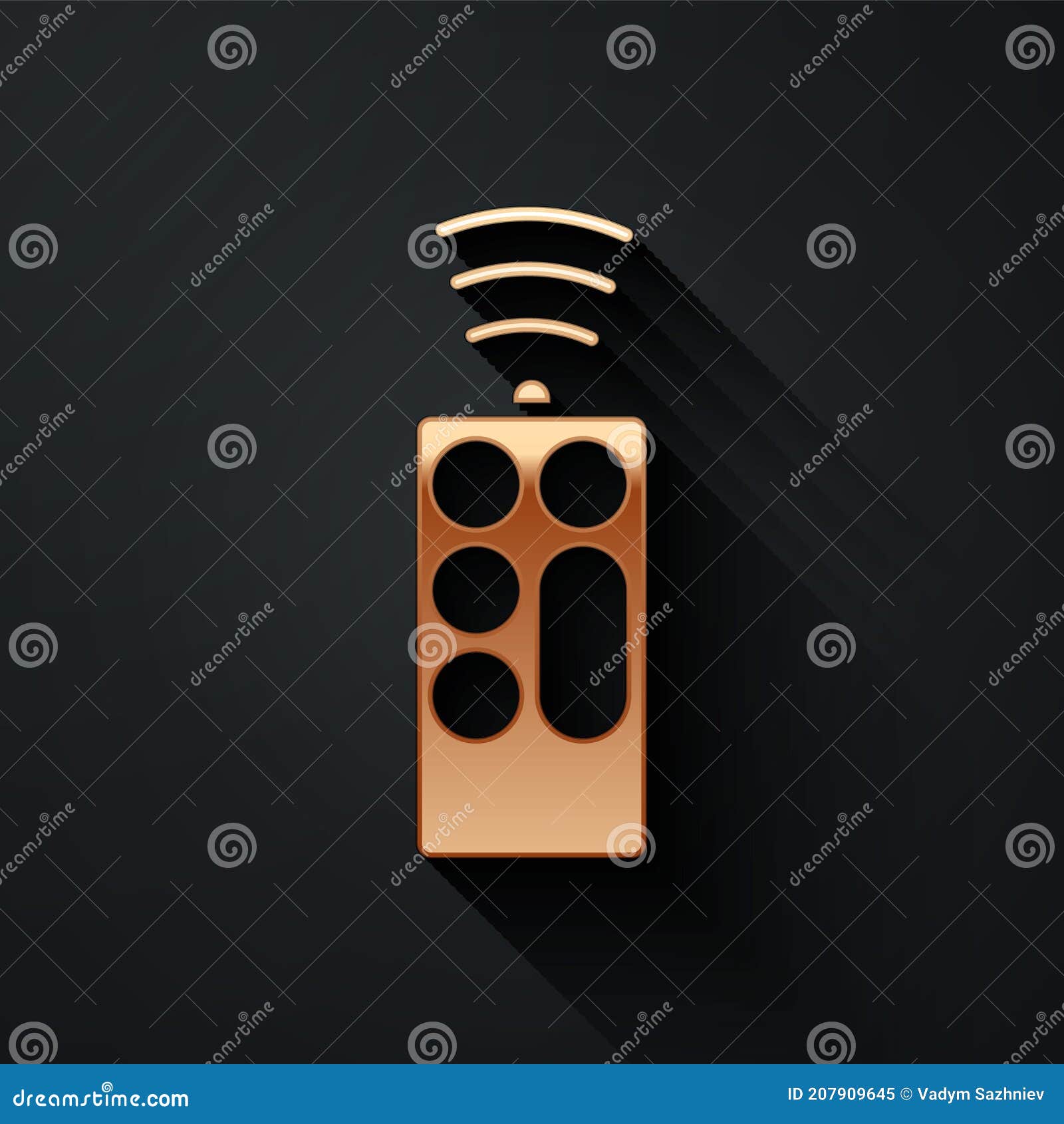 Gold Remote Control Icon Isolated on Black Background. Long Shadow ...