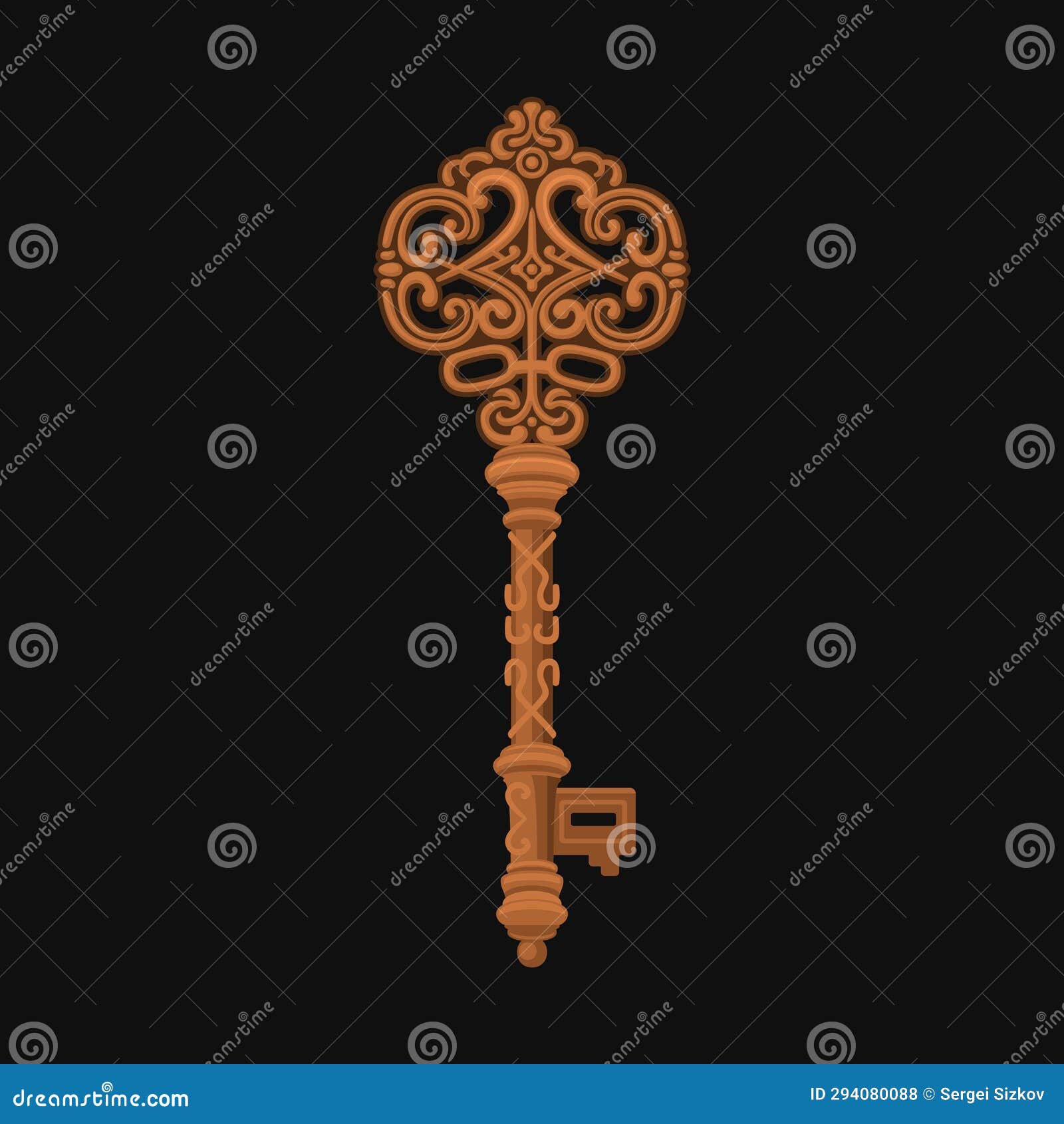 Gold Retro Key on White Background. Vector Stock Vector - Illustration ...