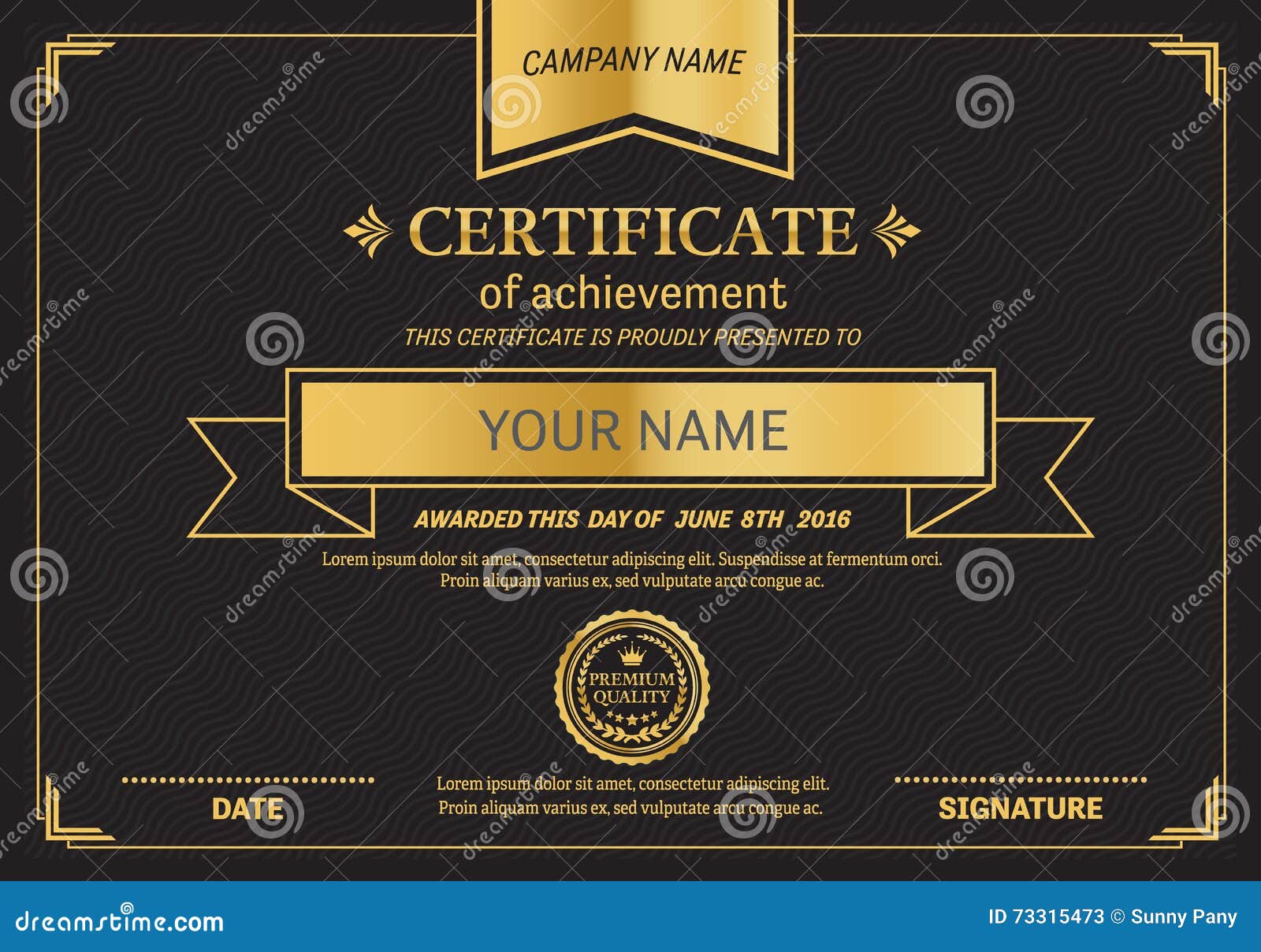 Gold Ribbon Certificate Diploma Template Vector Illustration Stock ...