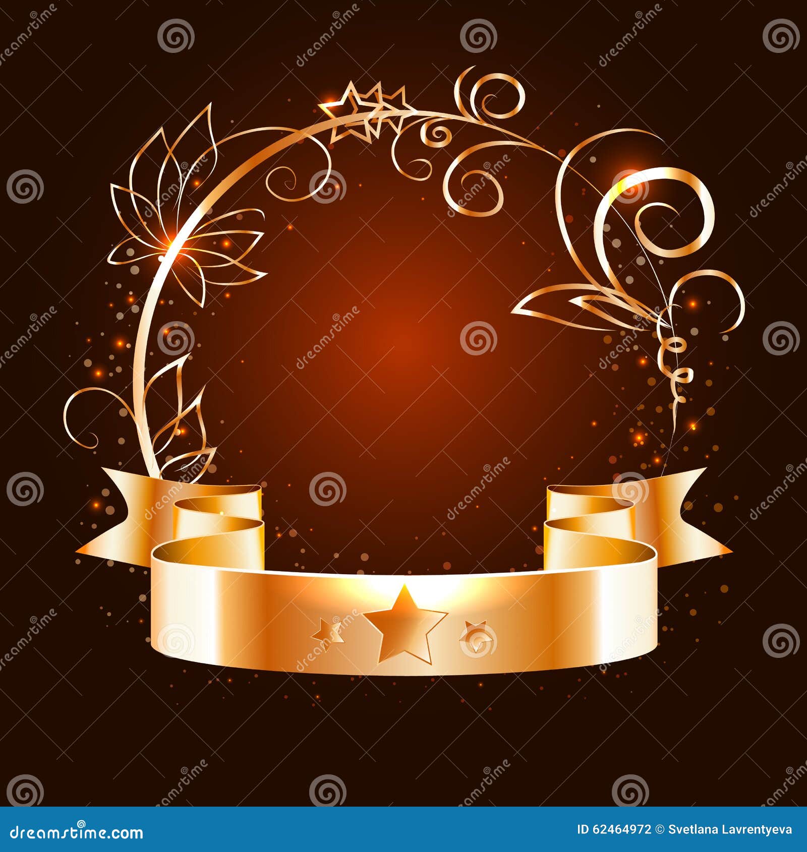 Gold Ribbon and Round Frame with Decorative Elements Stock Vector ...