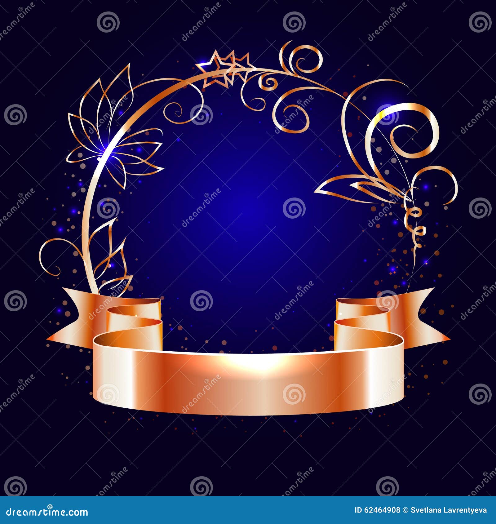 Gold Ribbon and Round Frame with Decorative Elements Stock Vector ...