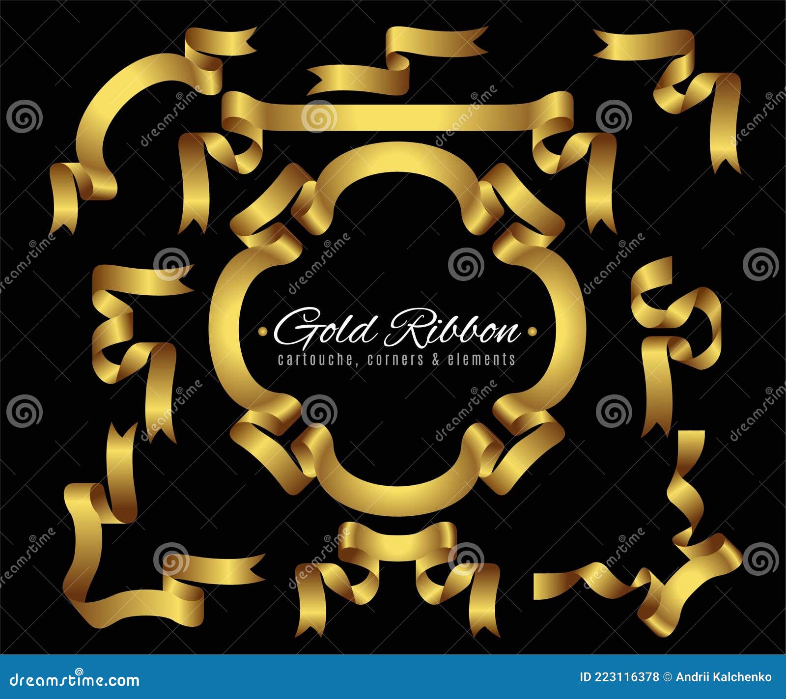 Gold Ribbon Set With Gradient, Vector Collection, Cartouche, Corners ...