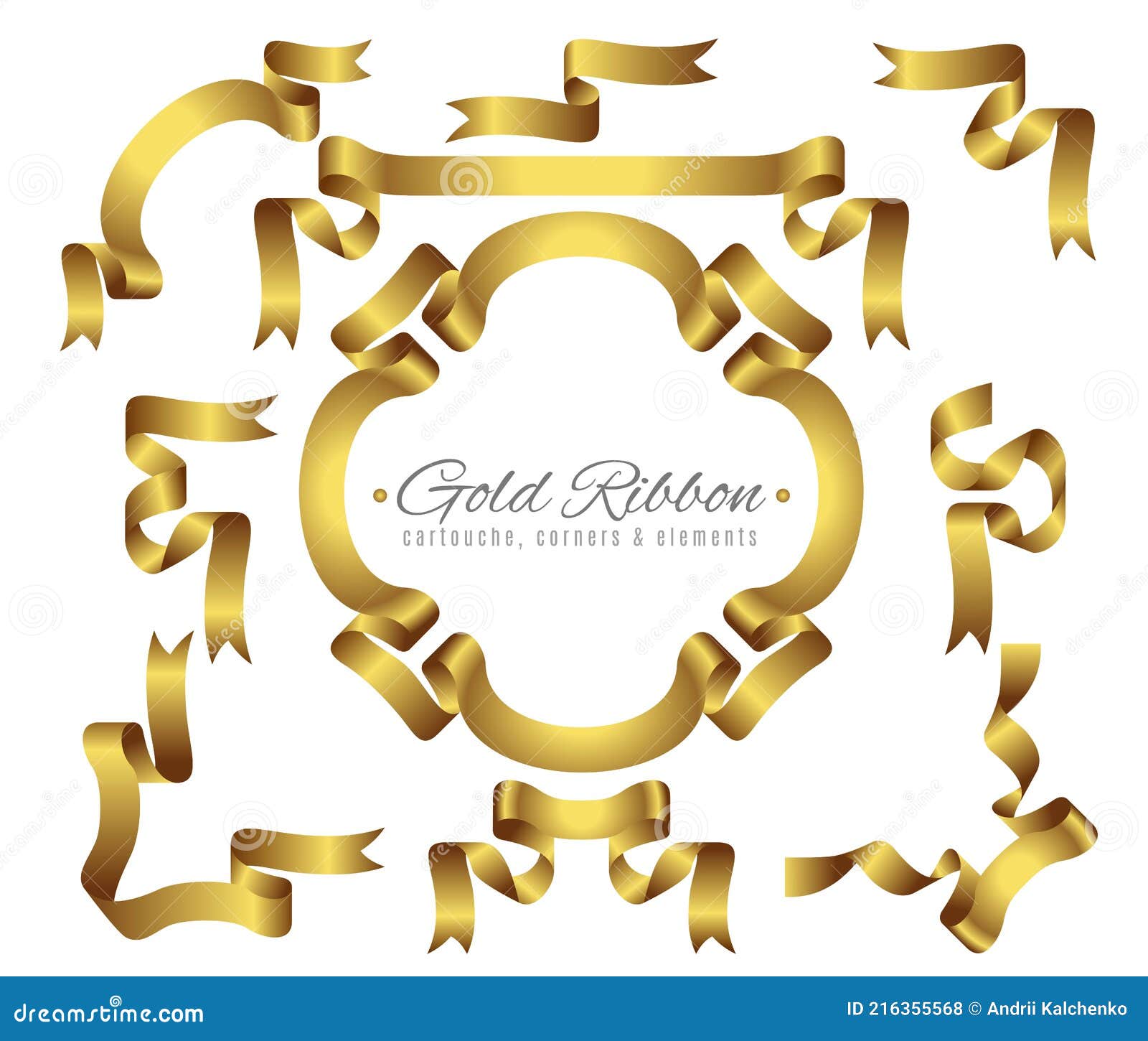 Gold Ribbon Set With Gradient, Vector Collection, Cartouche, Corners ...