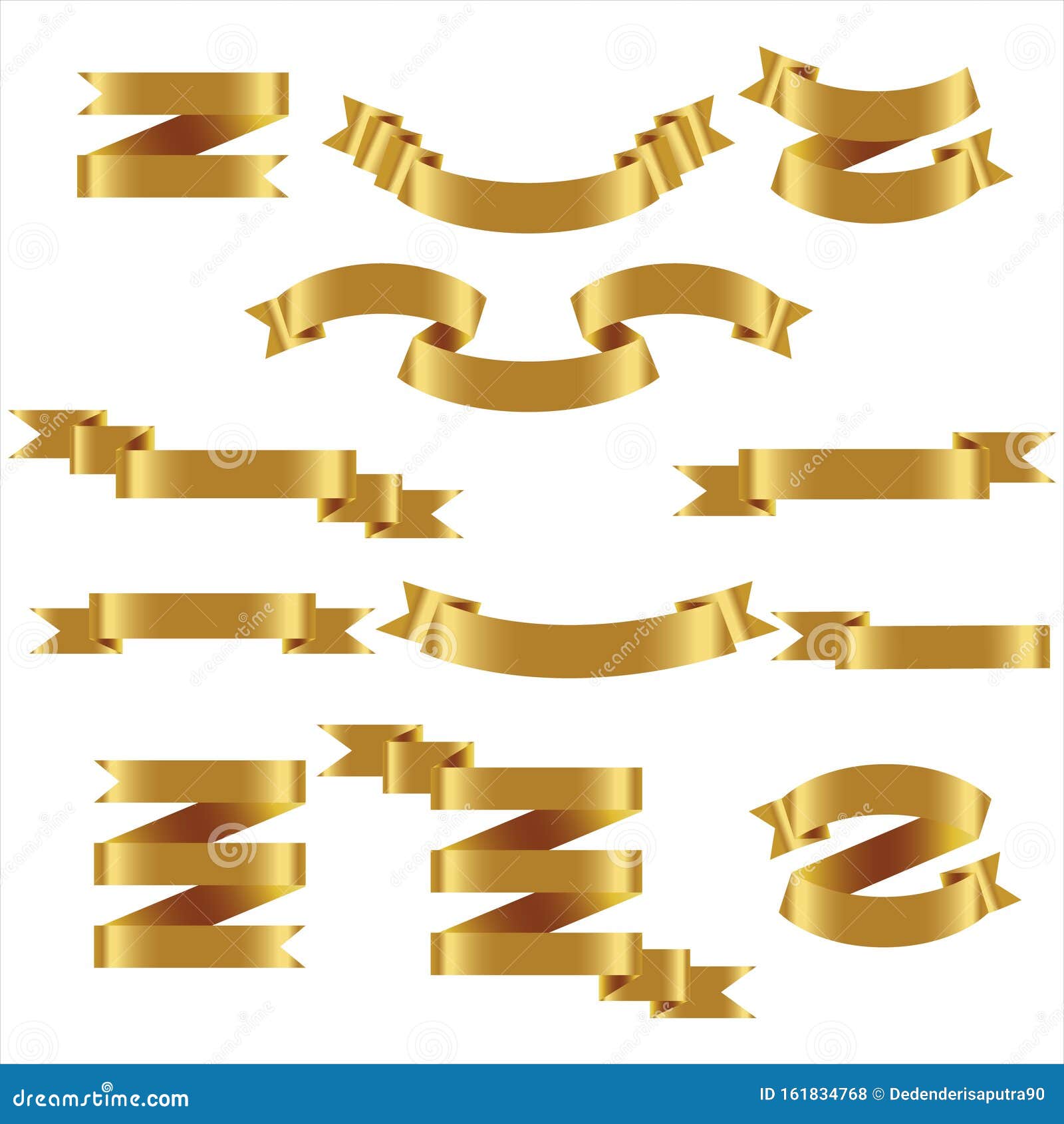 Gold Ribbon Set in Isolated White Background, Vector Illustration Stock ...