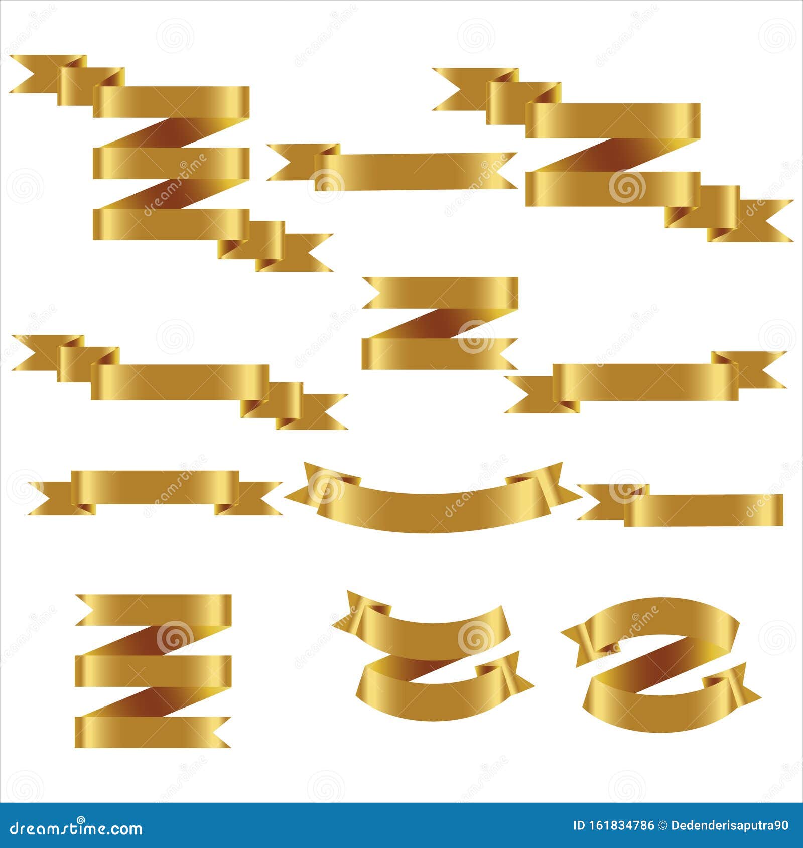 Gold Ribbon Set in Isolated White Background, Vector Illustration Stock ...