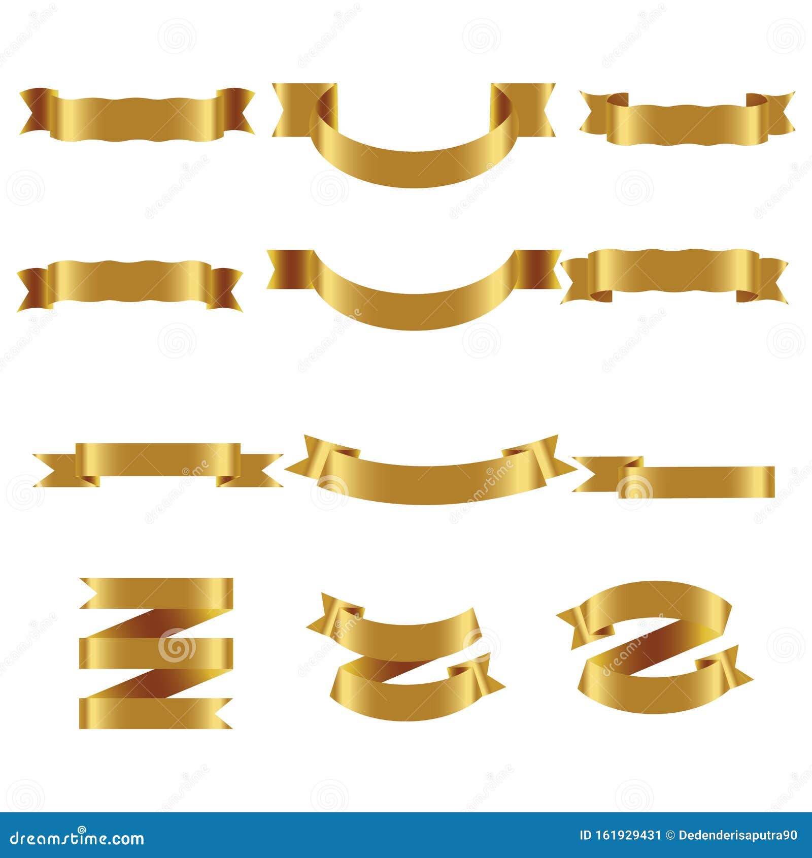 Gold Ribbon Set in Isolated White Background, Vector Illustration Stock ...