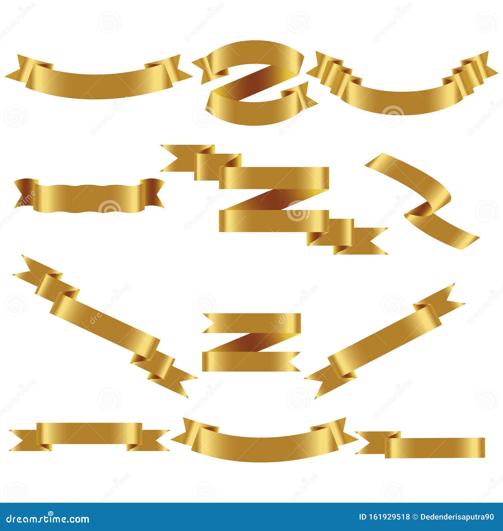 Gold Ribbon Set in Isolated White Background, Vector Illustration Stock ...