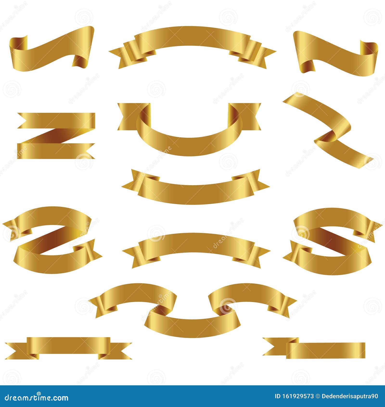 Gold Ribbon Set in Isolated White Background, Vector Illustration Stock ...