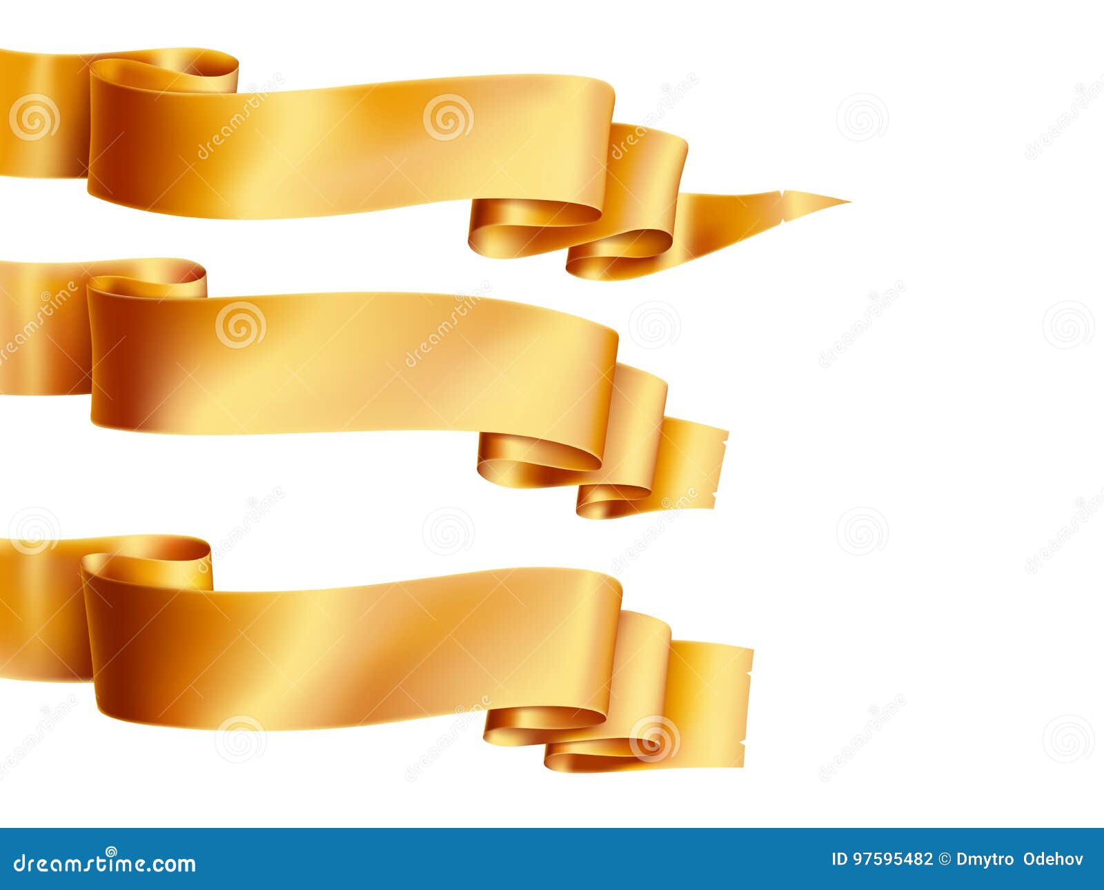 Gold Ribbons Horizontal Banners Set Flat Isolated on on the White ...