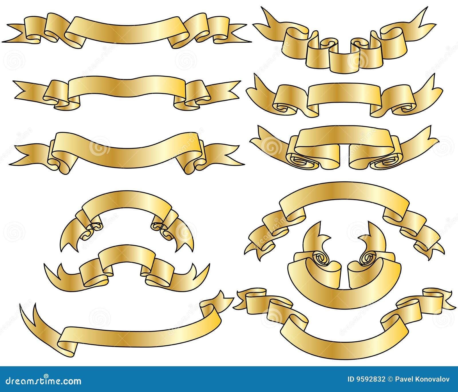 Gold ribbons set stock vector. Illustration of tapes, bill - 9592832