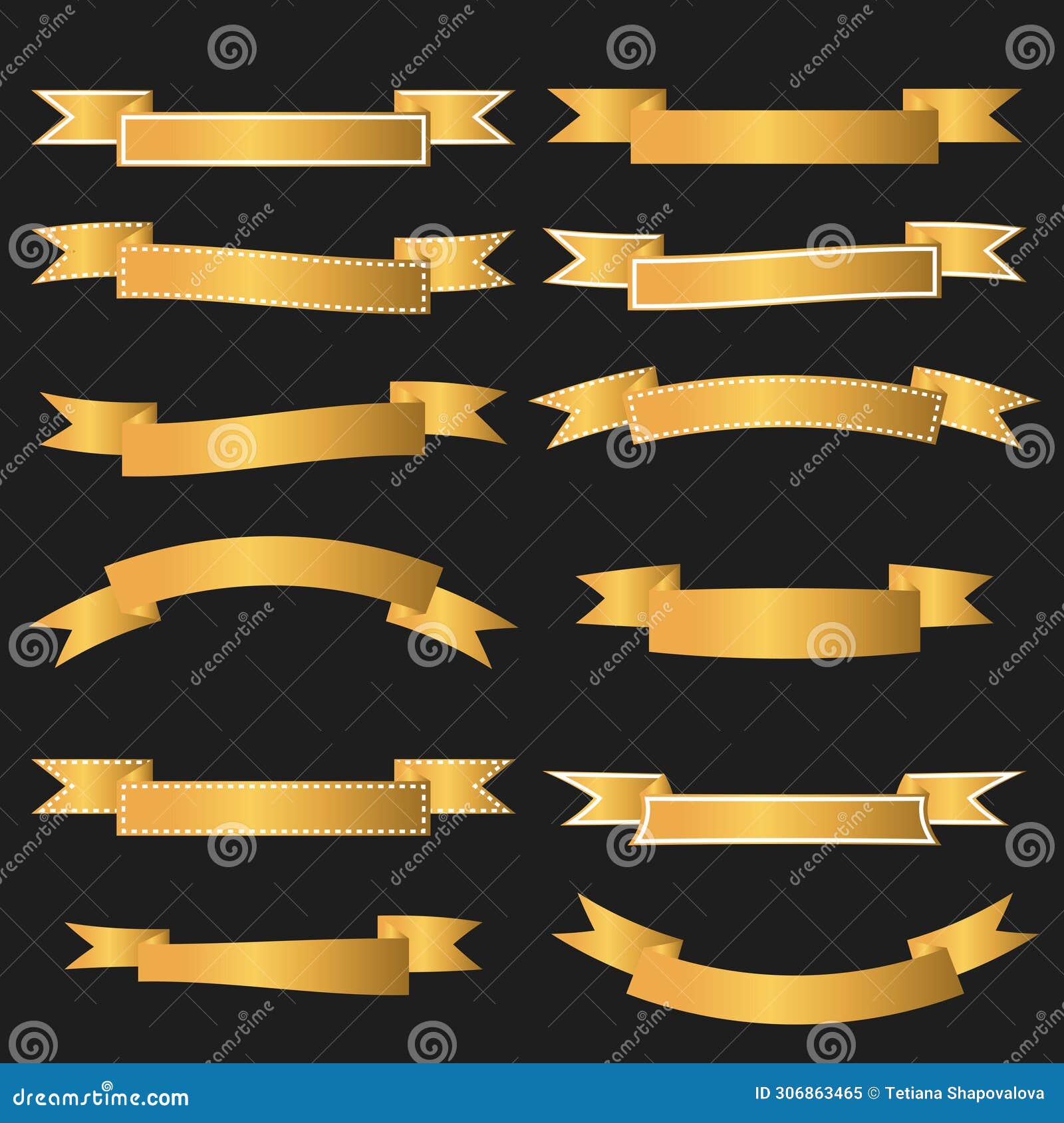 Gold Ribbons Template. Ribbons Banners in Simple Flat Design Stock ...