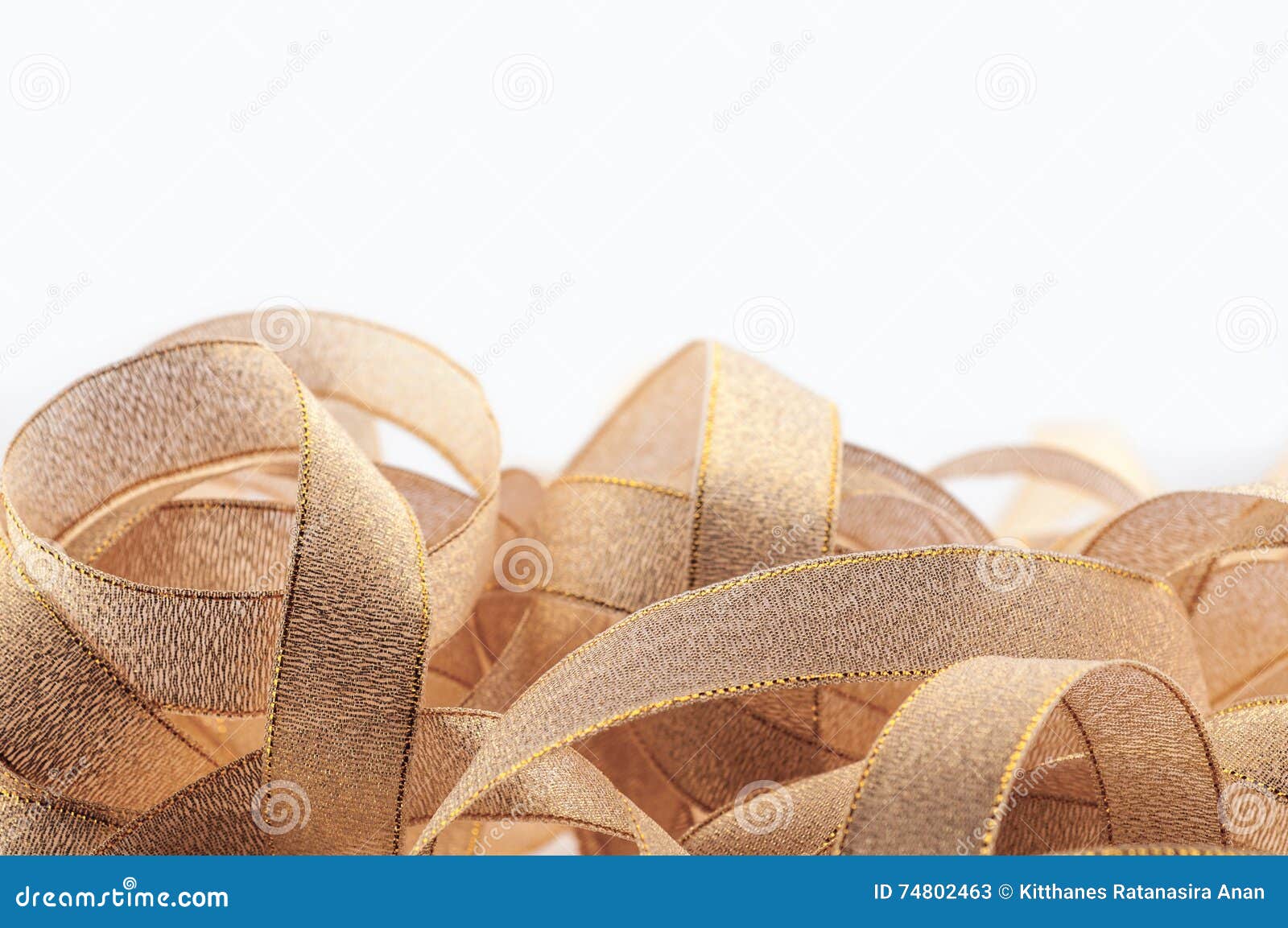 Gold Ribbons on a White Background Stock Image - Image of diaphanous ...