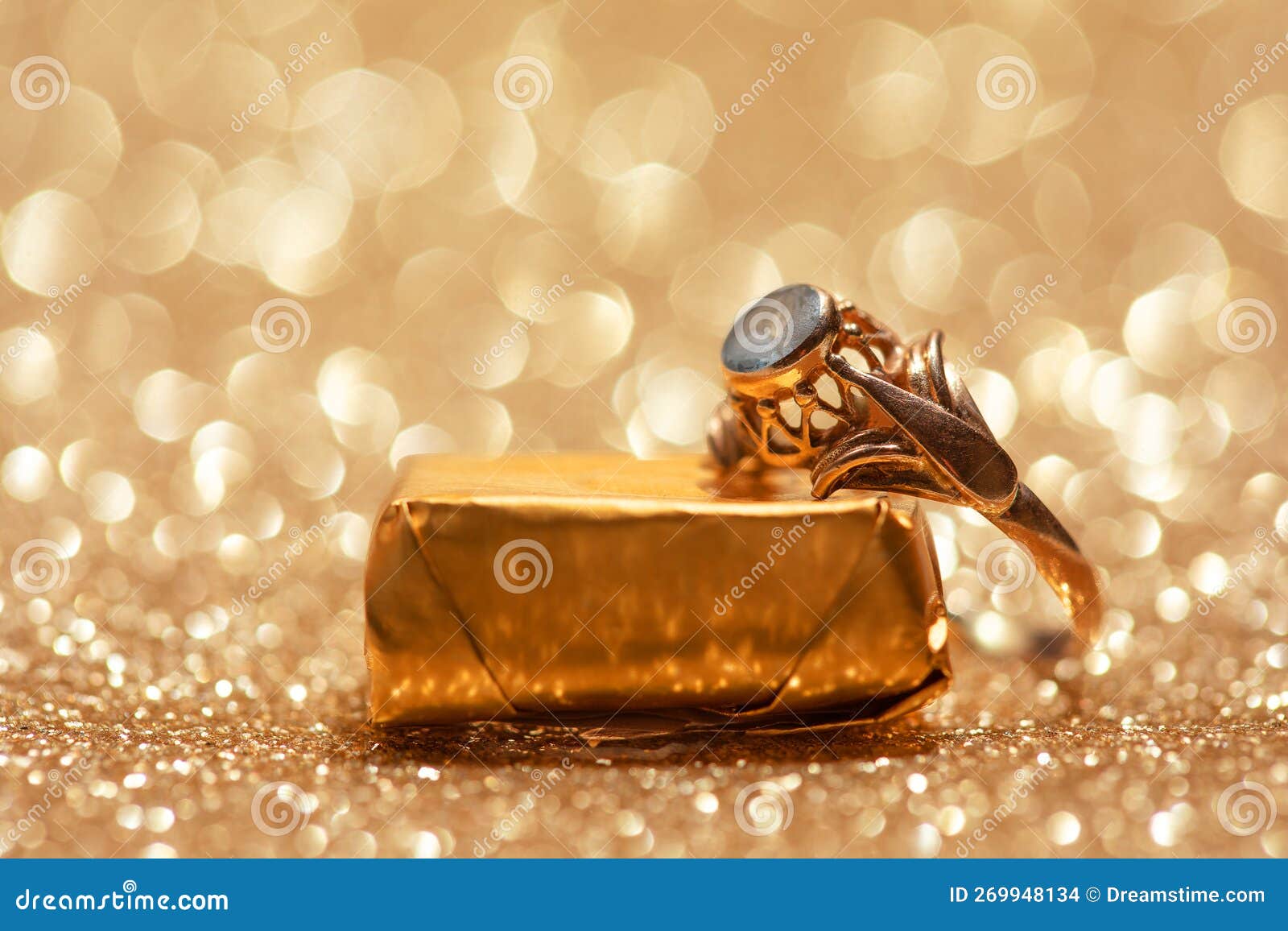 Gold Ring on Gold Background Stock Photo - Image of shiny, brilliant ...