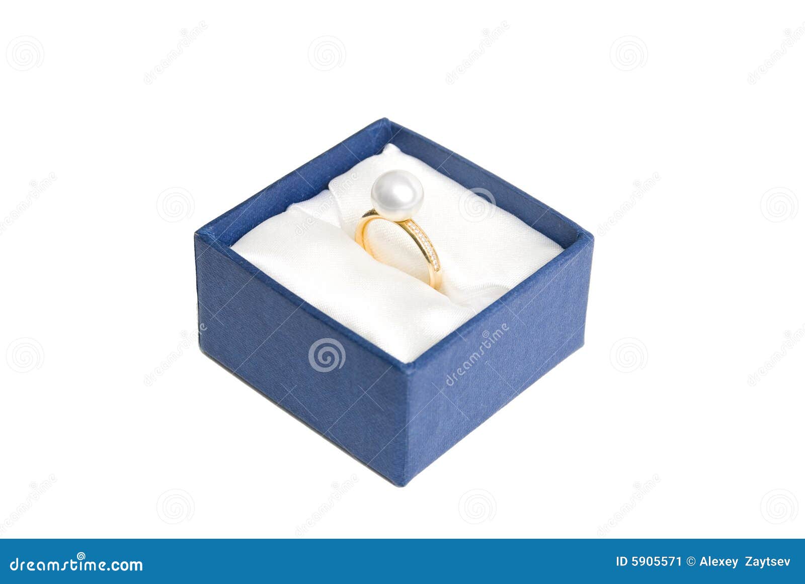Gold ring in blue box stock image. Image of pearl, present - 5905571