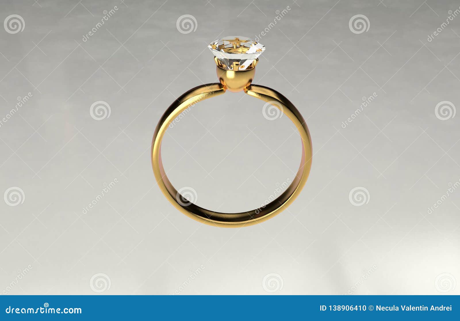 Gold Ring with Diamond Front View Stock Illustration - Illustration of ...