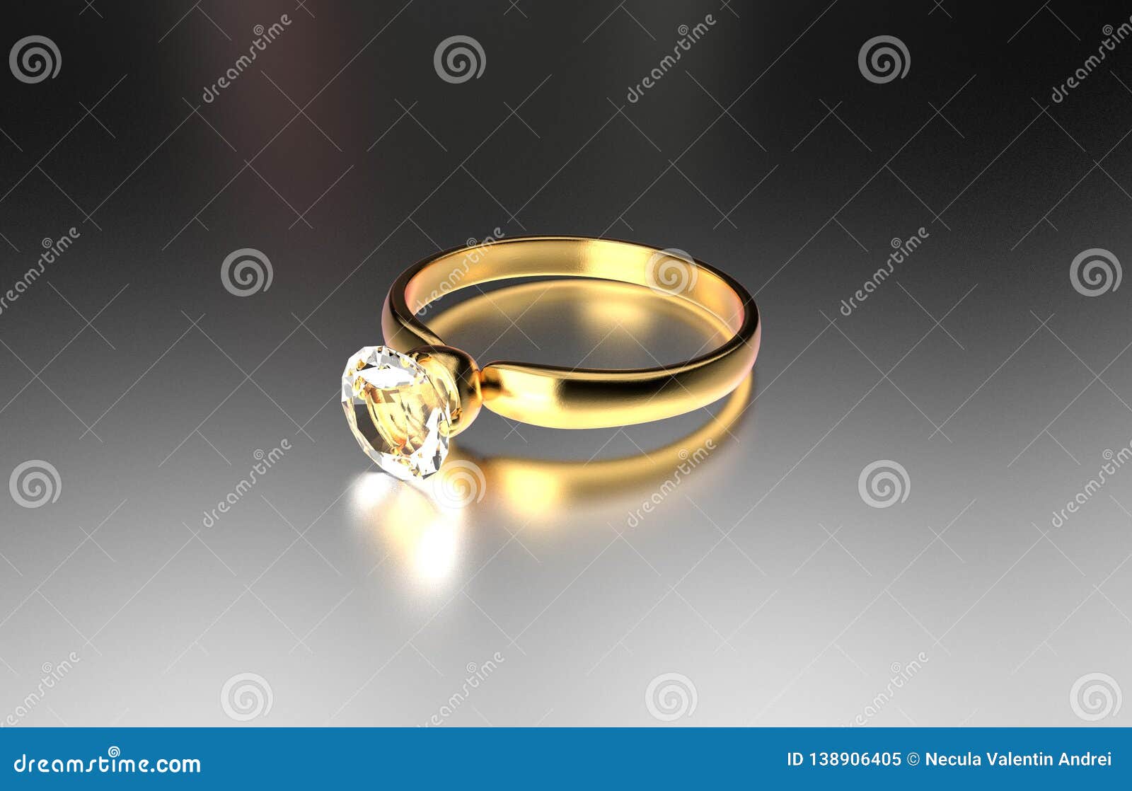 Gold Ring with Diamond Perspective View Stock Image - Image of ...