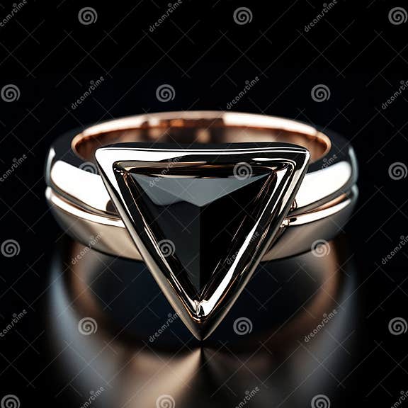 Triangular Black Gemstone Gold Ring on Reflective Surface Stock Photo - Image of detail ...