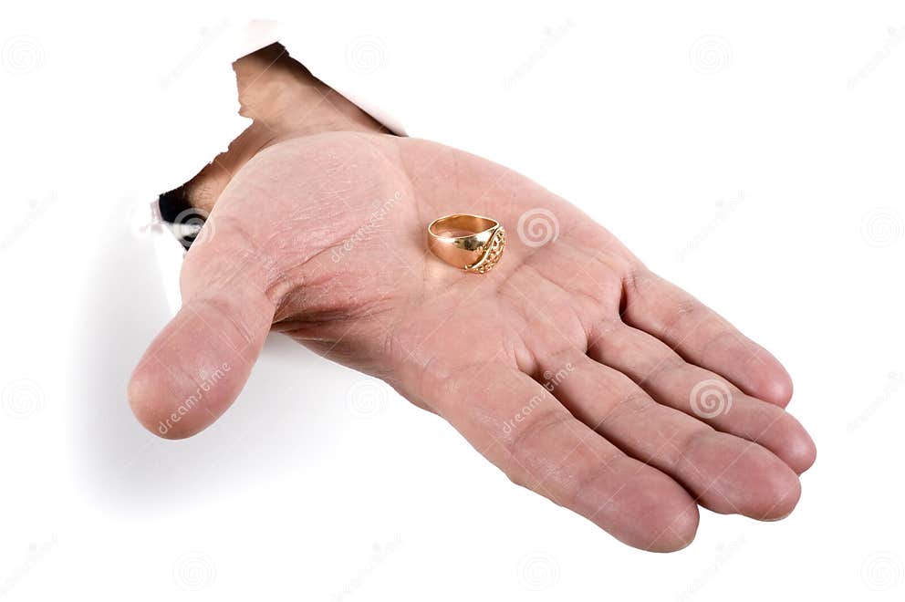 Gold ring on the hand stock image. Image of present, gold - 17340309