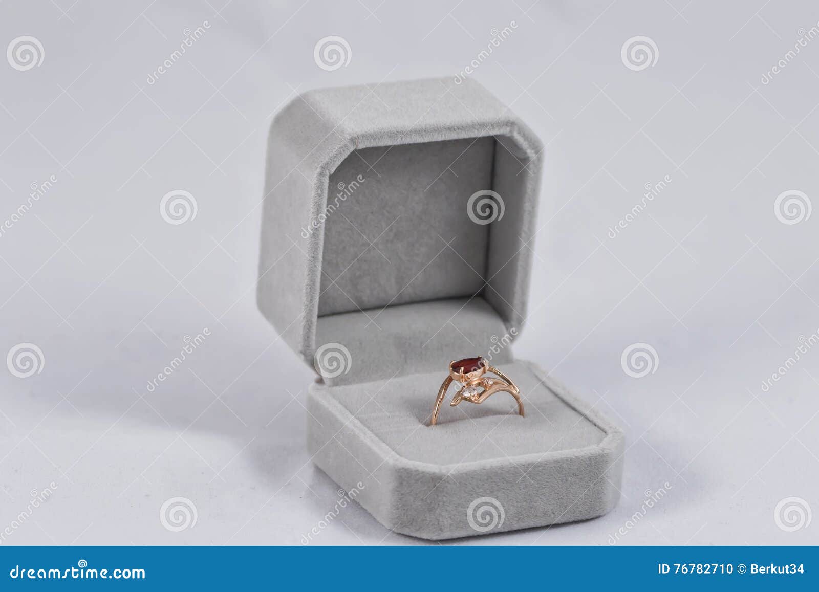 Gold Ring with Small Ruby in Gift Box Stock Photo - Image of golden ...