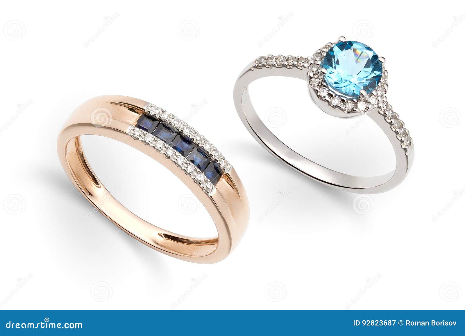 Gold Rings with Blue and White Gems Stock Image - Image of jewelry ...