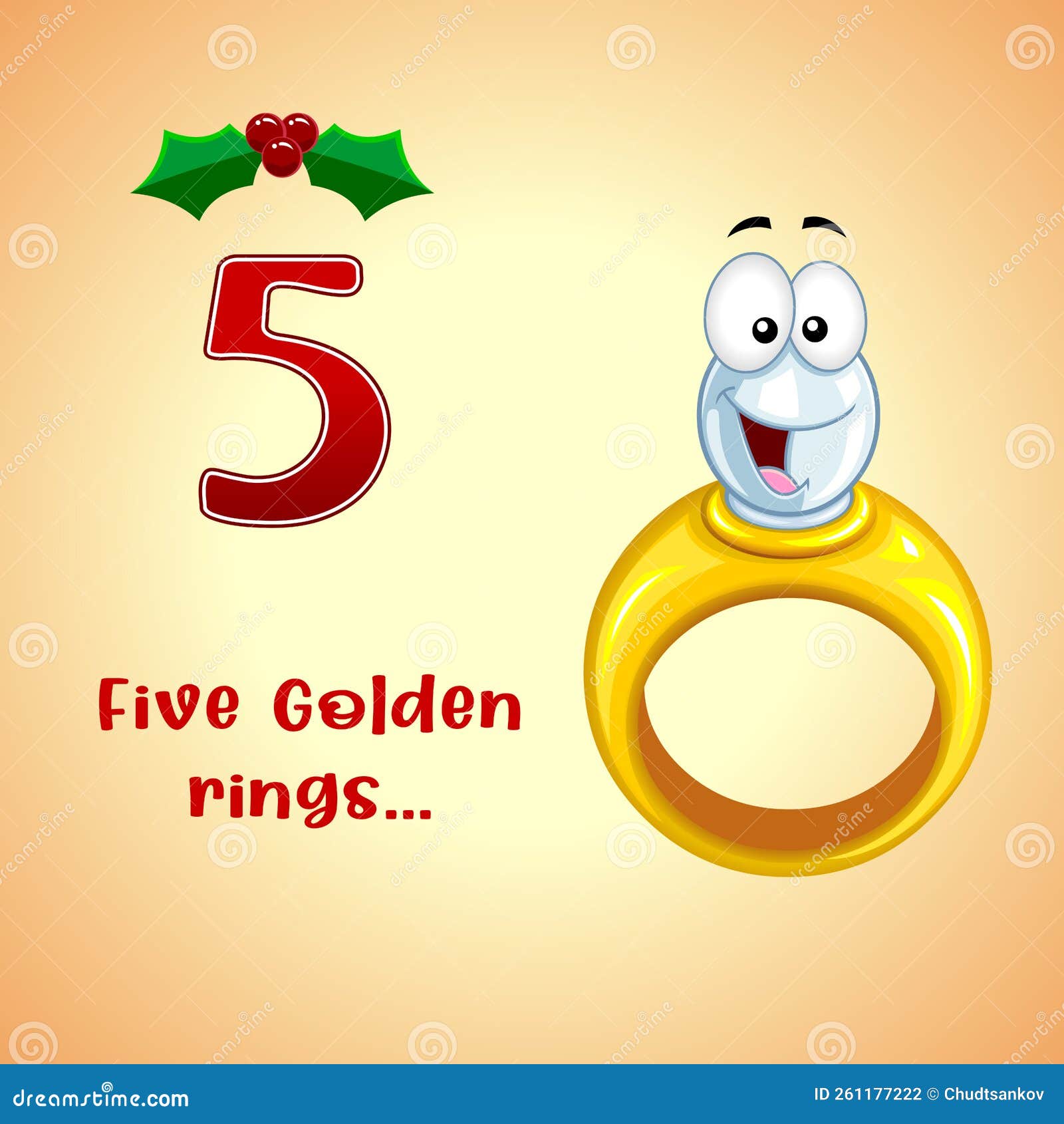 The 12 Days of Christmas - 5Th Day - Five Gold Rings Stock Vector ...