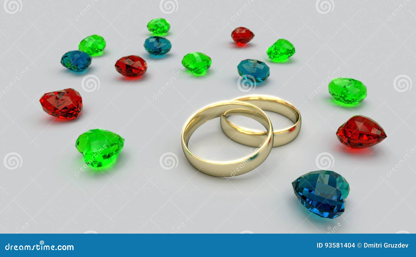 Gold Rings End Gems Hearths Stock Illustration - Illustration of ...