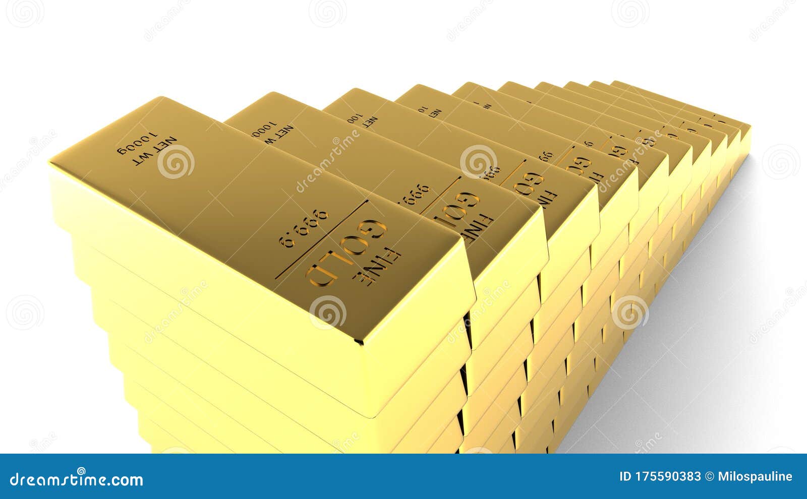 Gold Rising Price. Bricks Or Ingots. 3D-rendering. Isolated On White ...