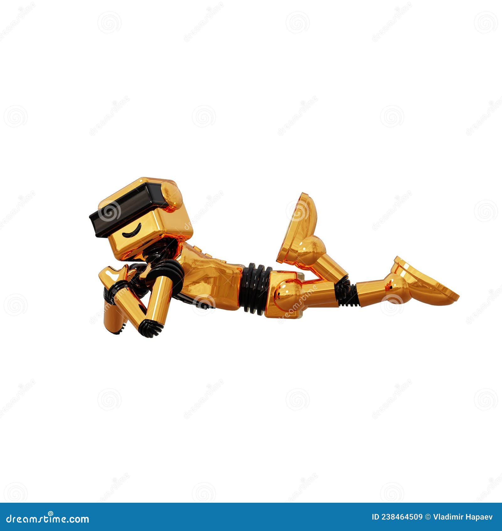 Gold Robot Isolated on White Background. 3D Rendering Stock ...