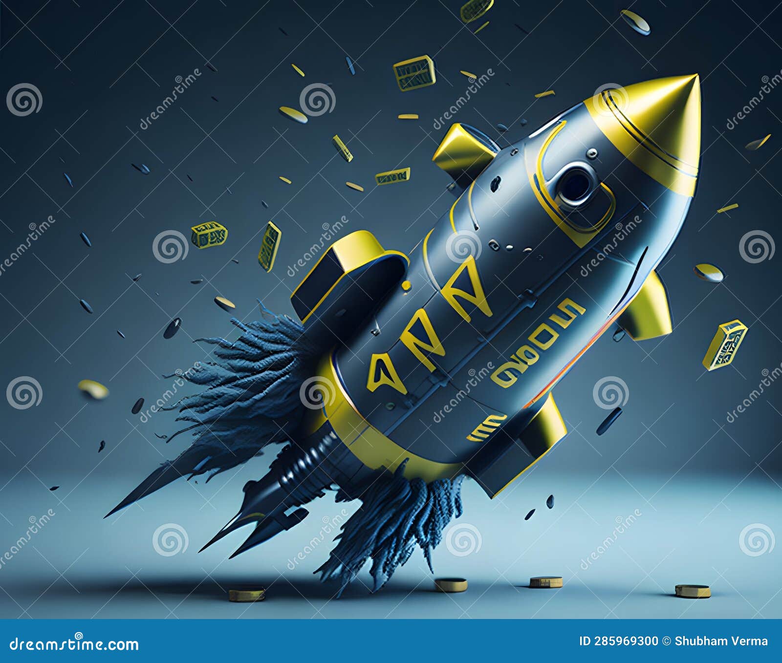 Gold Rocket with Flying Rocket on Black Background. 3 D Rendering Stock ...
