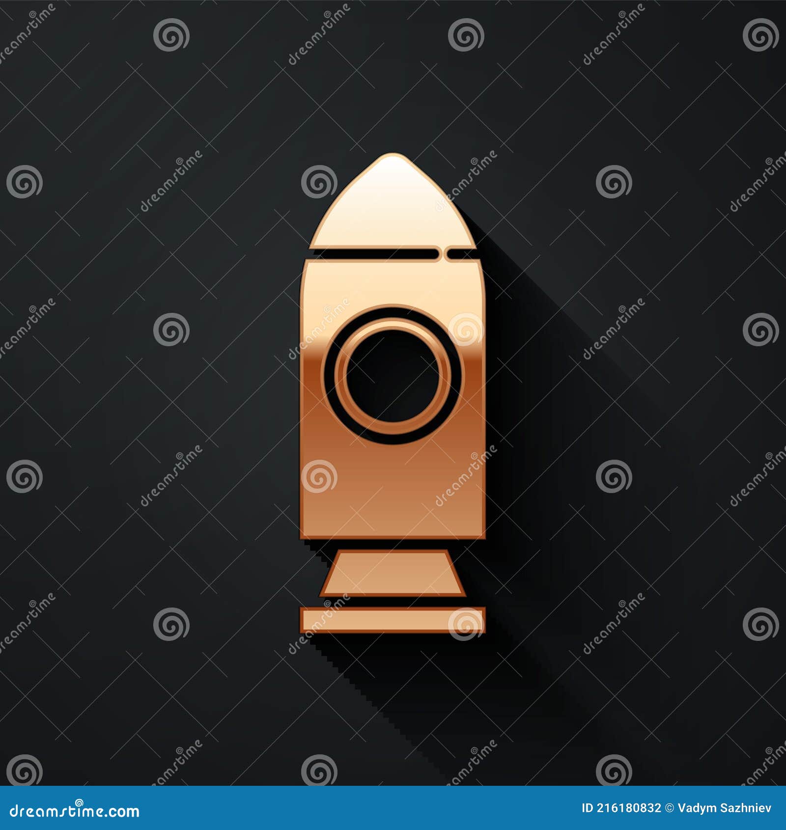 Gold Rocket Ship Icon Isolated on Black Background. Space Travel. Long ...