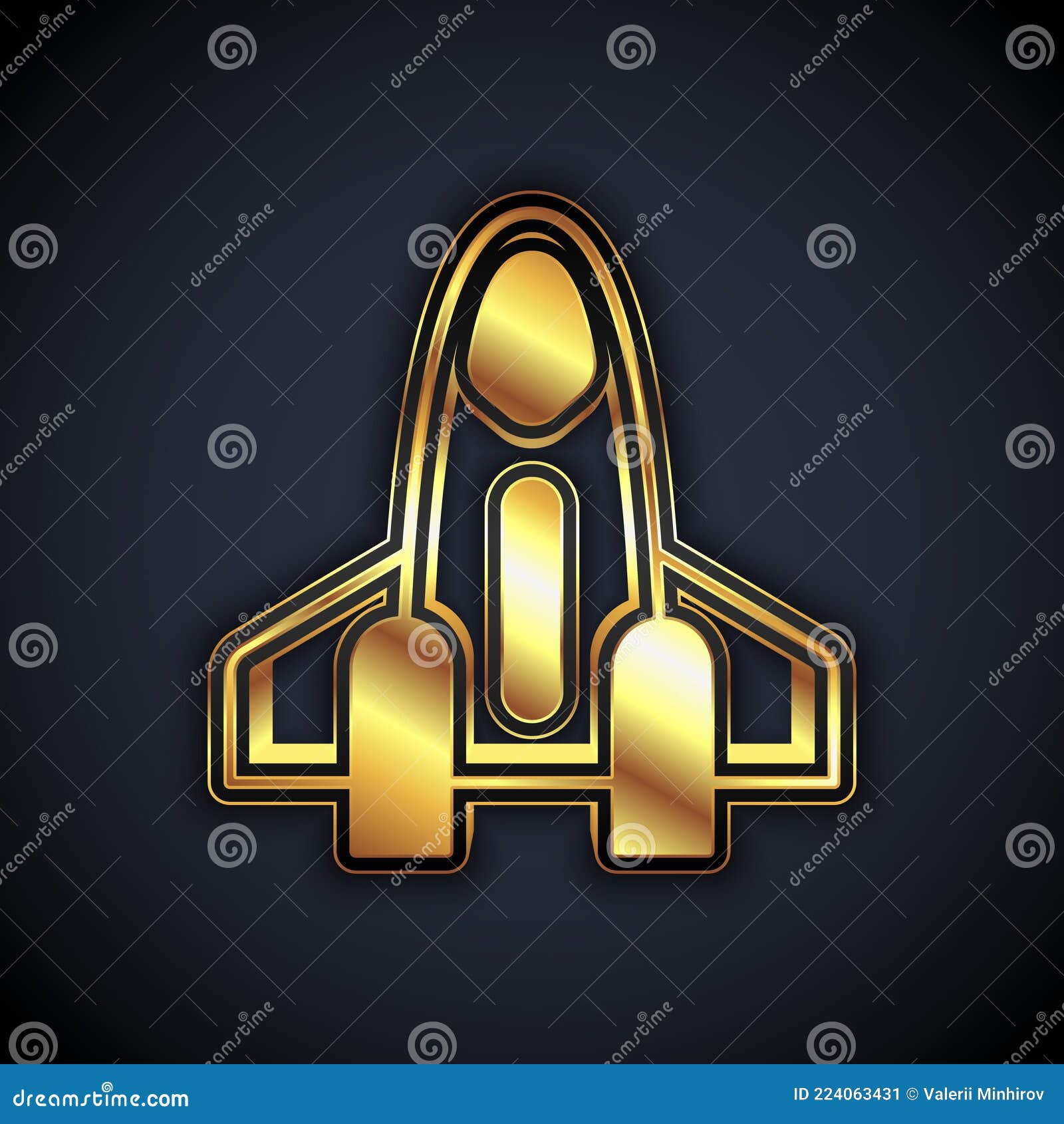 Gold Rocket Ship Icon Isolated on Black Background. Space Travel Stock ...