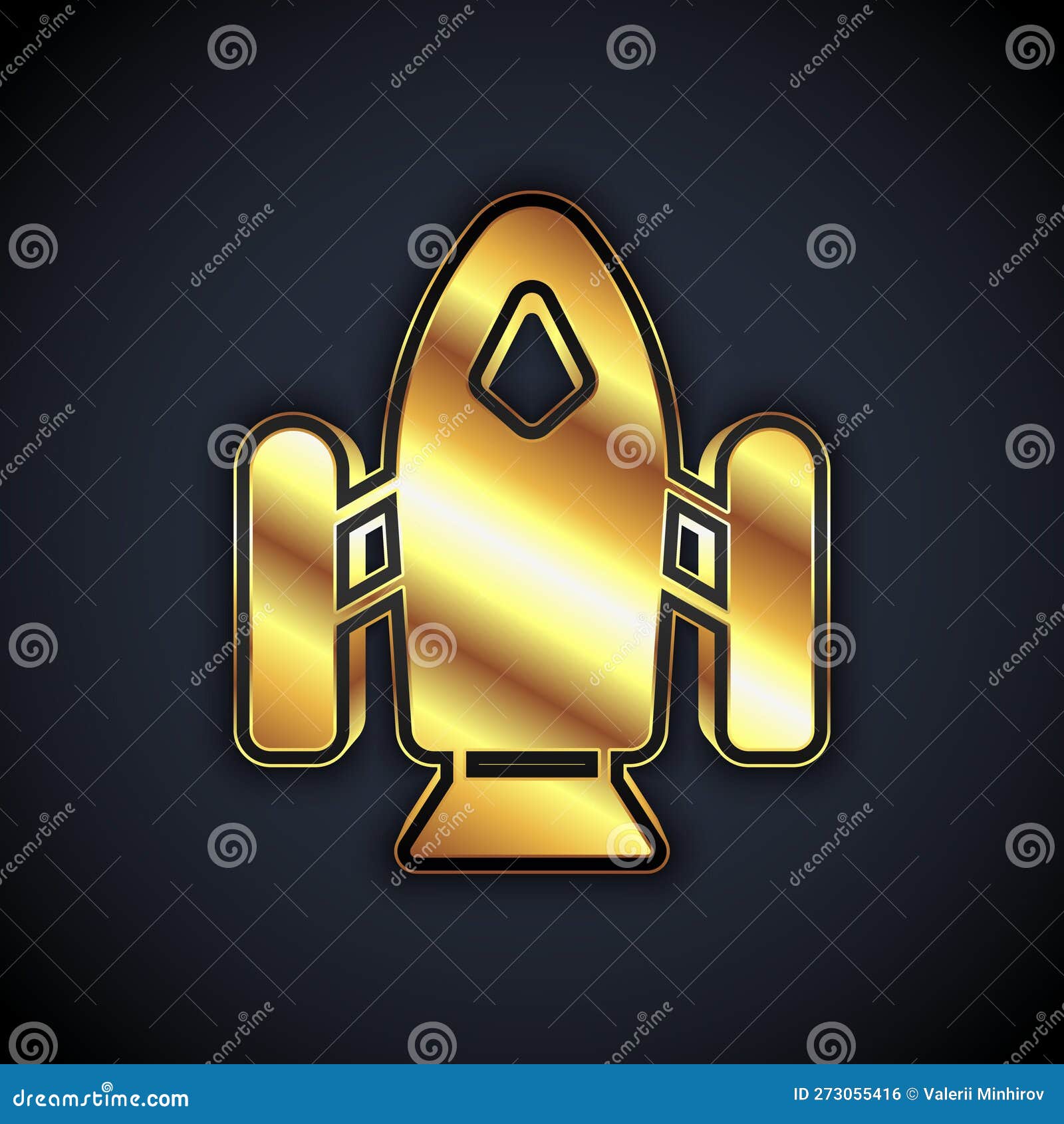 Gold Rocket Ship Icon Isolated on Black Background. Space Travel Stock ...