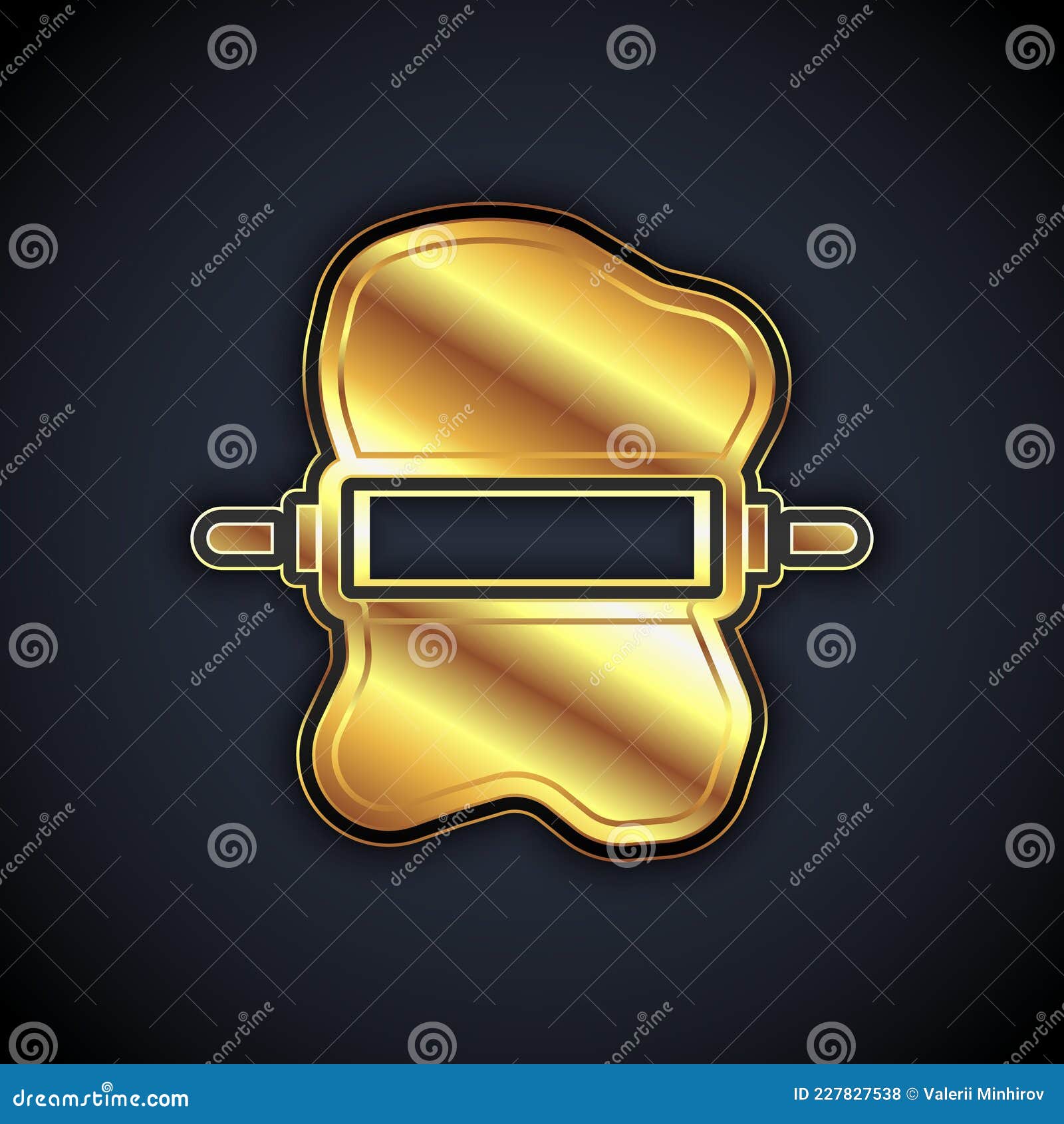 Gold Rolling Pin on Dough Icon Isolated on Black Background. Vector ...
