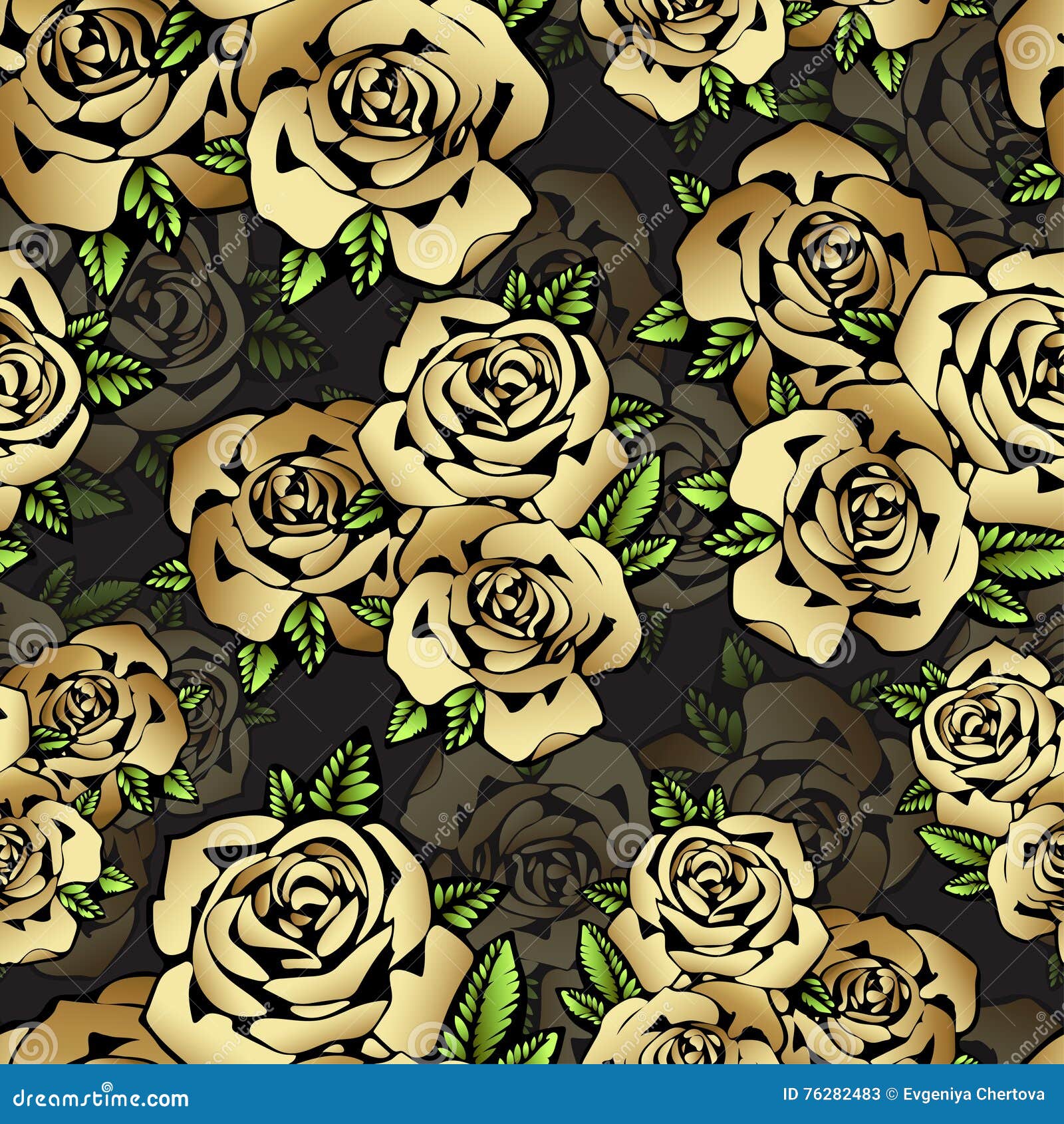Gold Rose Flowers Seamless Pattern, Vector Background. Luxury Design ...