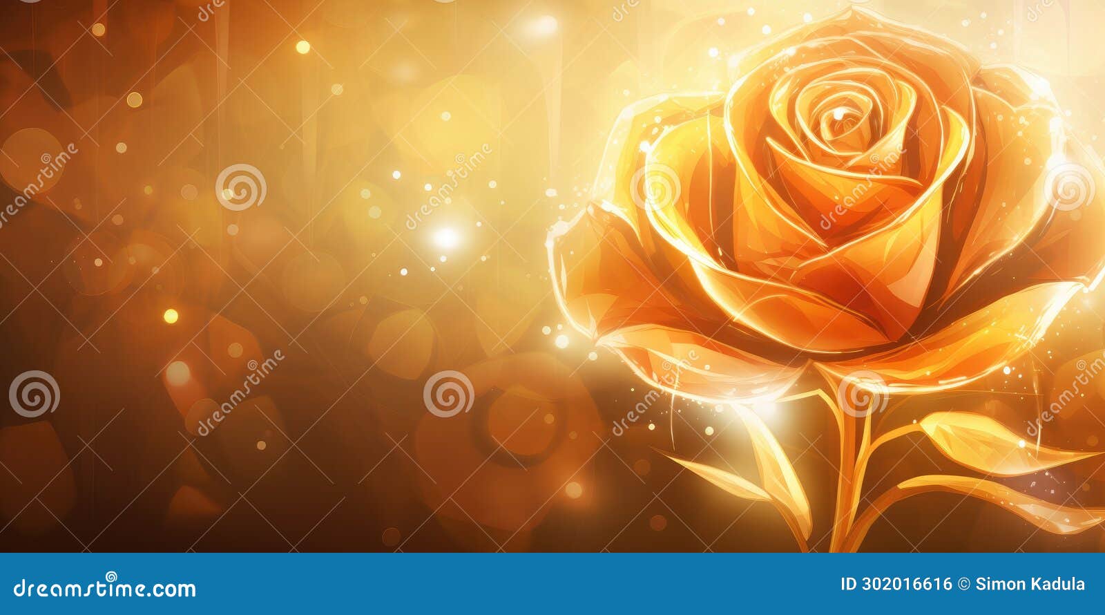 Gold Rose with Glowing Effects Around, Wallpaper or Pattern Concept ...