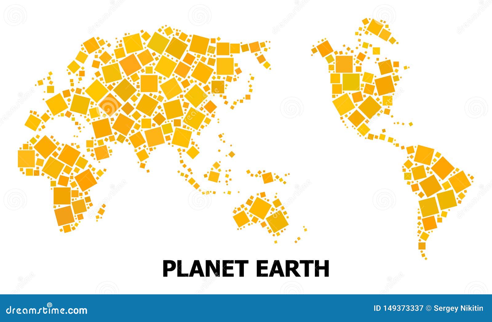 Gold Rotated Square Mosaic Map of Earth Stock Illustration ...