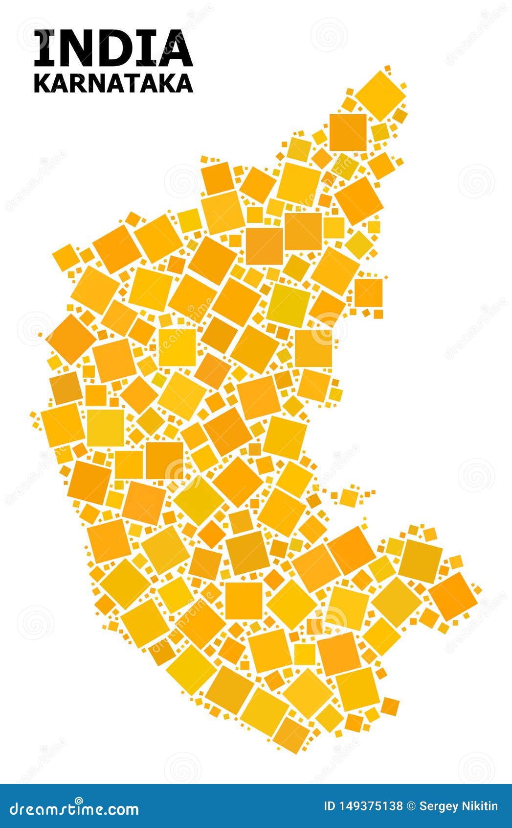 Gold Rotated Square Mosaic Map of Karnataka State Stock Illustration ...