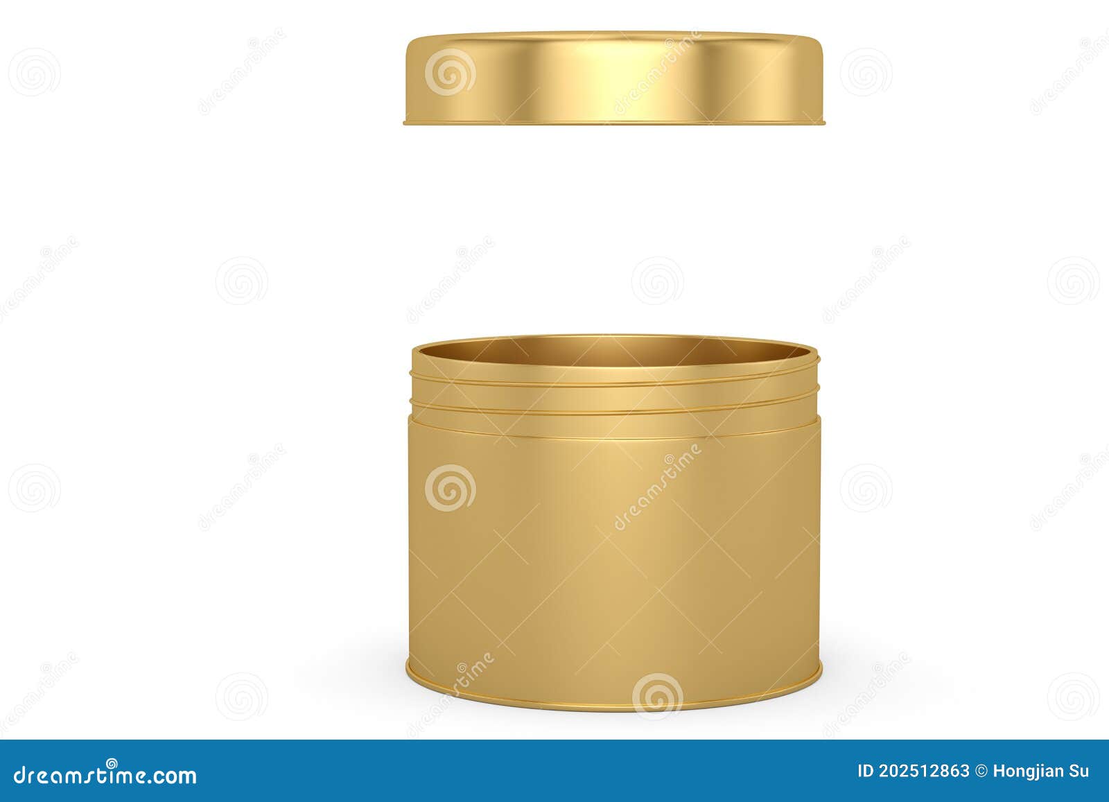 Gold Round Metal Box Isolated on White Background, 3D Rendering. 3D ...